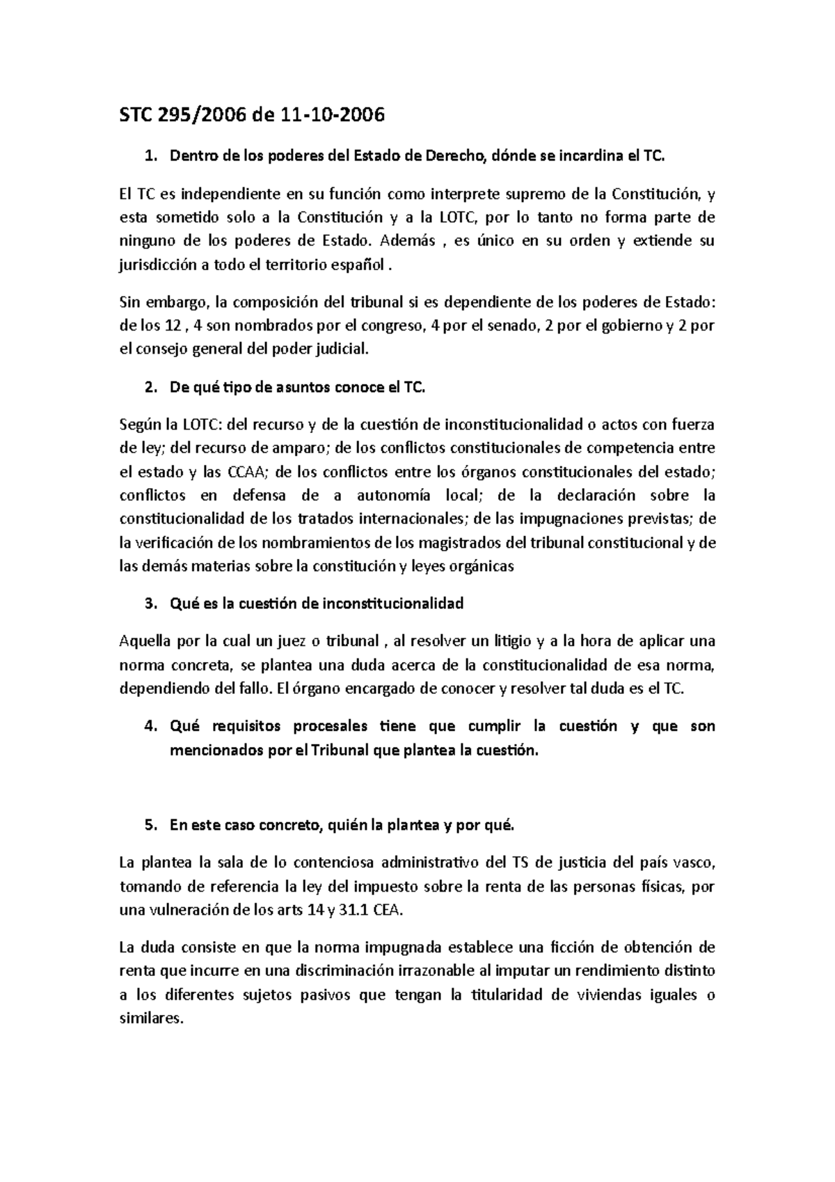 STC 295-2006 Guía para el análisis - STC 295/2006 de 11-10- 1. Dentro ...