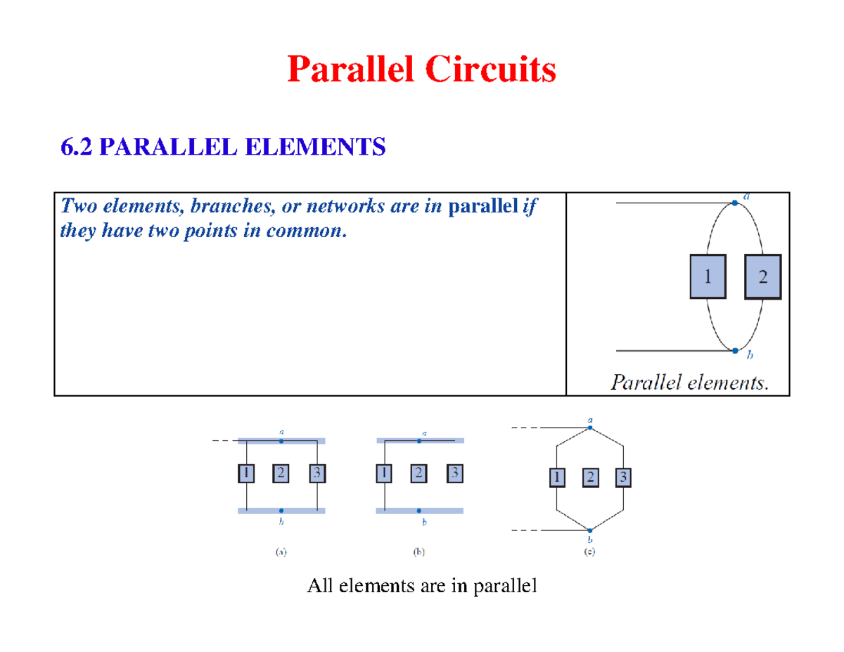 Parallel circuit - Parallel Circuits 6 PARALLEL ELEMENTS Two elements ...