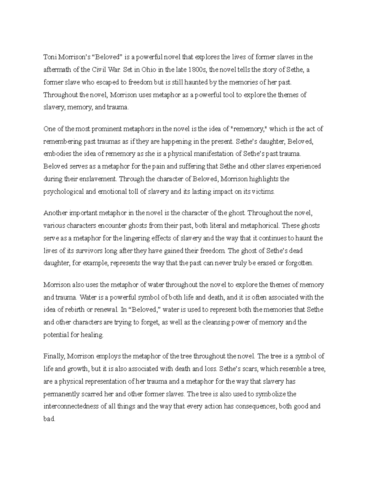 The Use of Metaphor in Toni Morrison's "Beloved" - Toni Morrison’s ...
