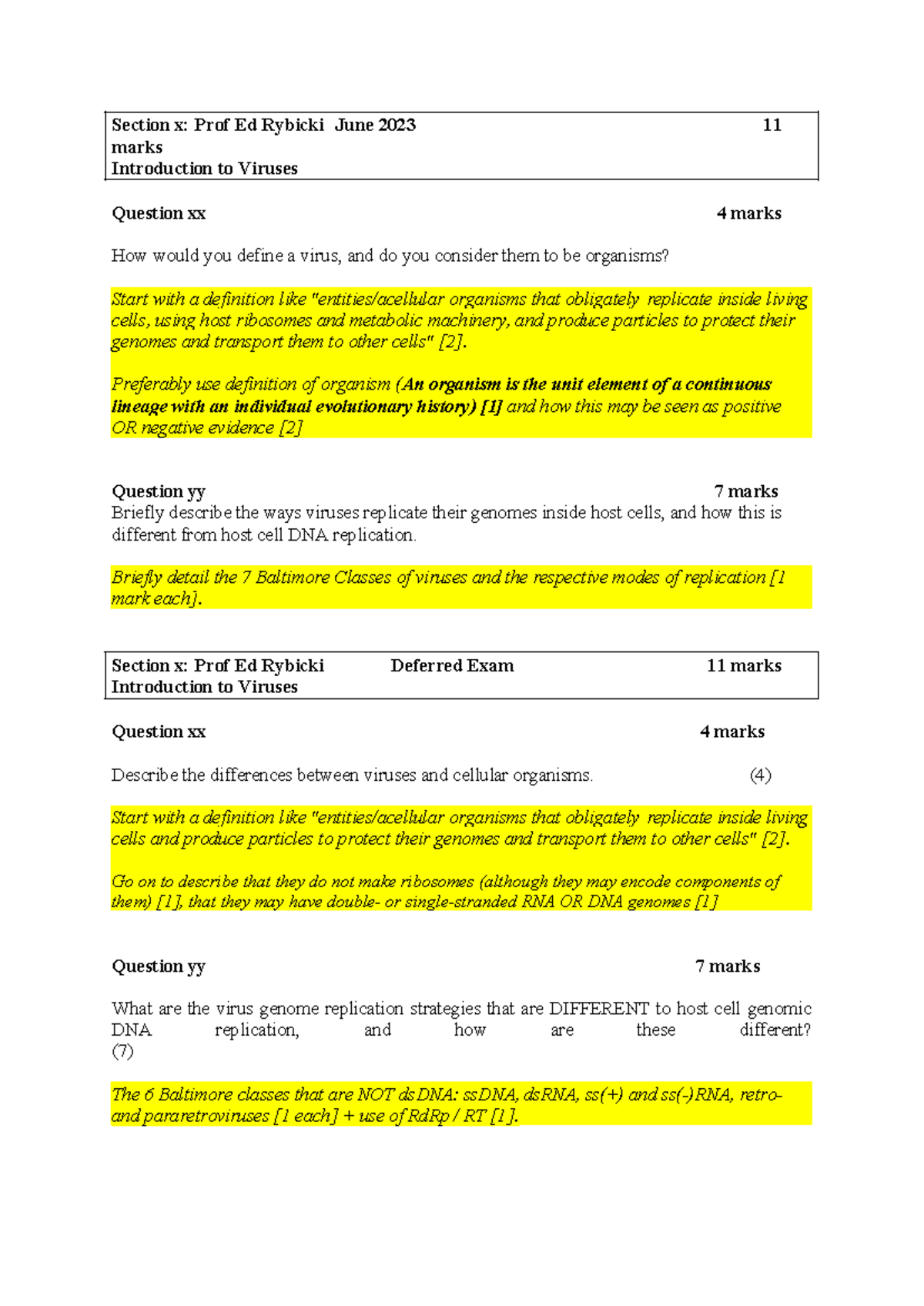 Ed Section Qs 2023 - Section x: Prof Ed Rybicki June 2023 11 marks ...