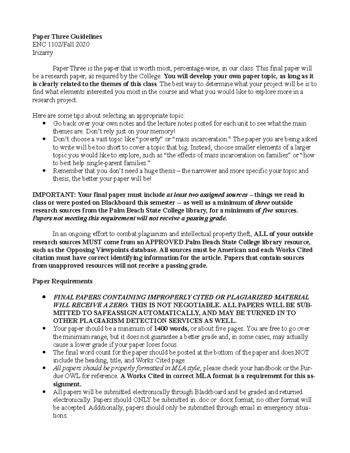 Final Paper Prompt - 1102 (Updated) - Paper Three Guidelines ENC 1102 ...