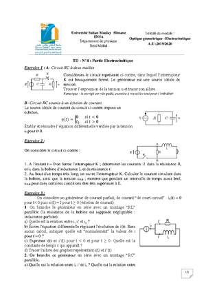 TD - N°2 : Partie Electrocinétique - 1/ TD - N°2 : Partie Electrocinétique Exercice 1 ...