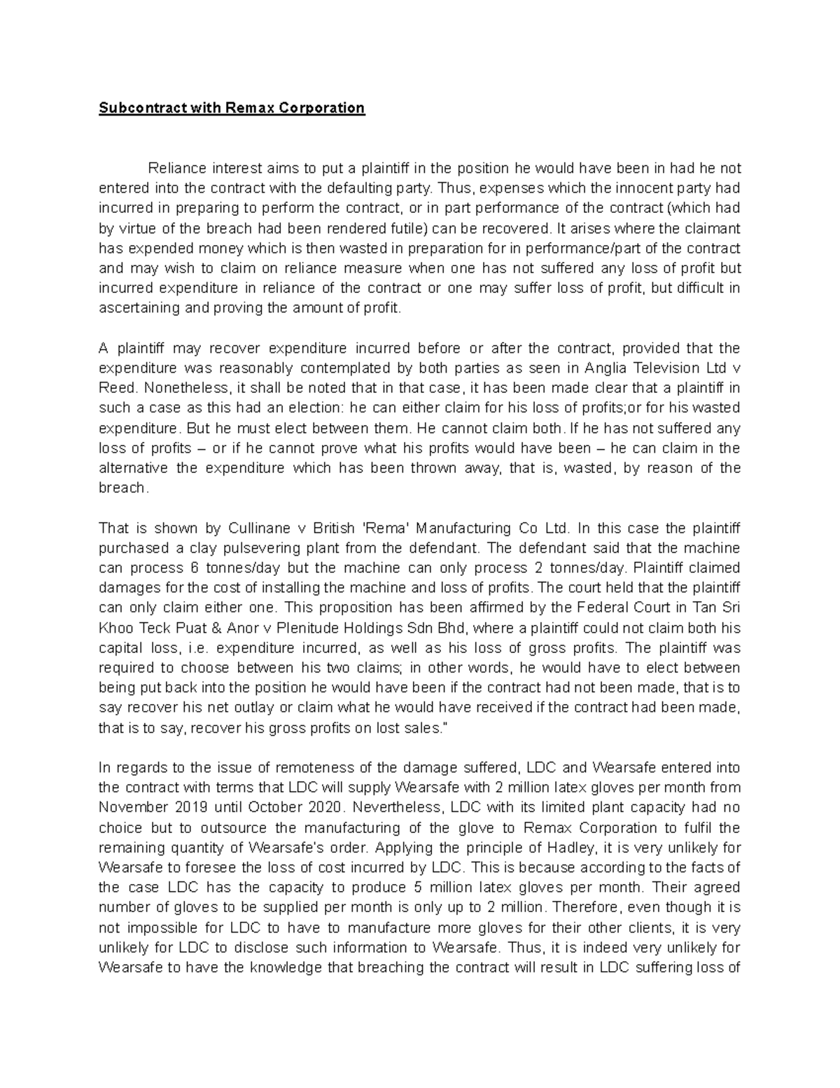 Reliance interest-subcontract - Subcontract with Remax Corporation ...