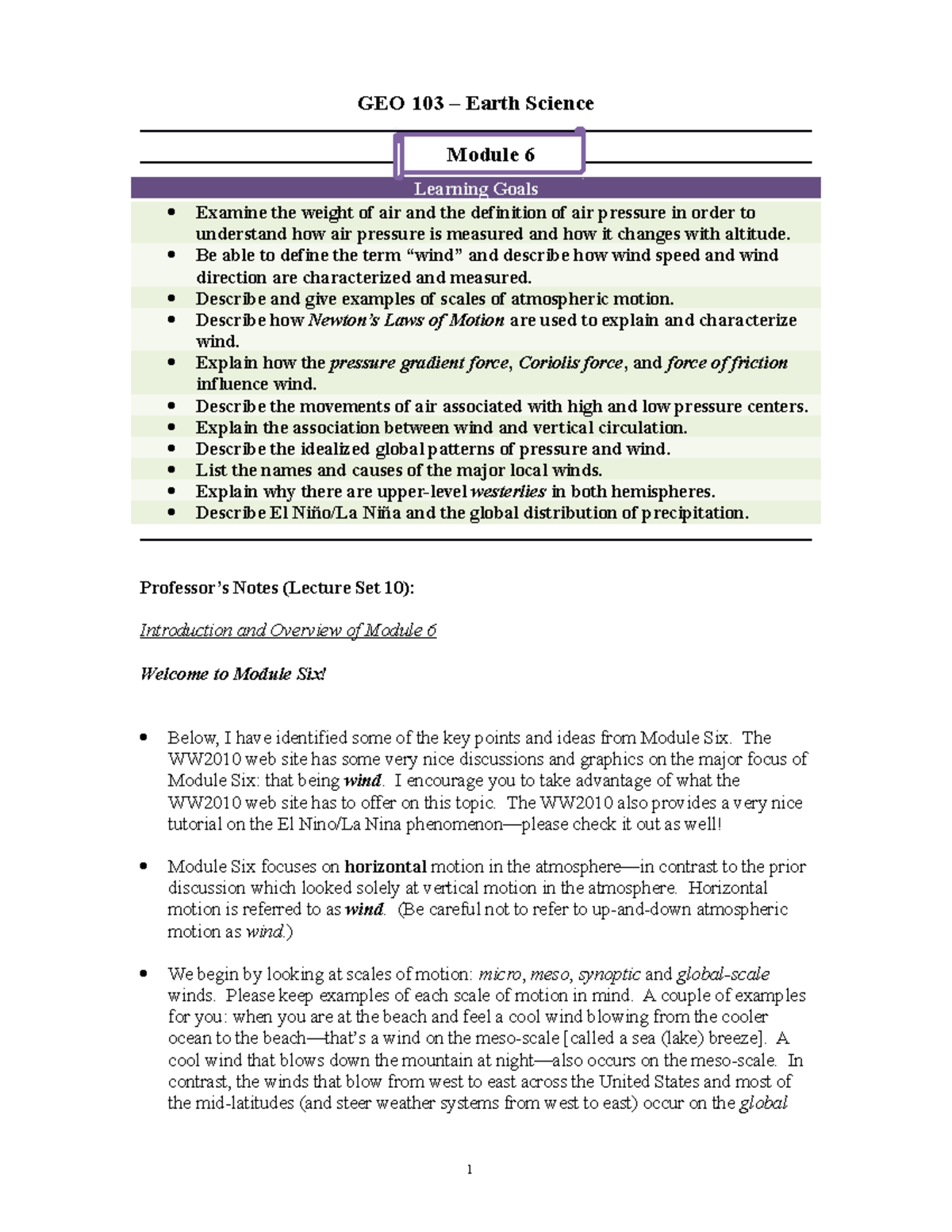 Module 6 - Lecture notes 6 - GEO 103 – Earth Science Learning Goals ...