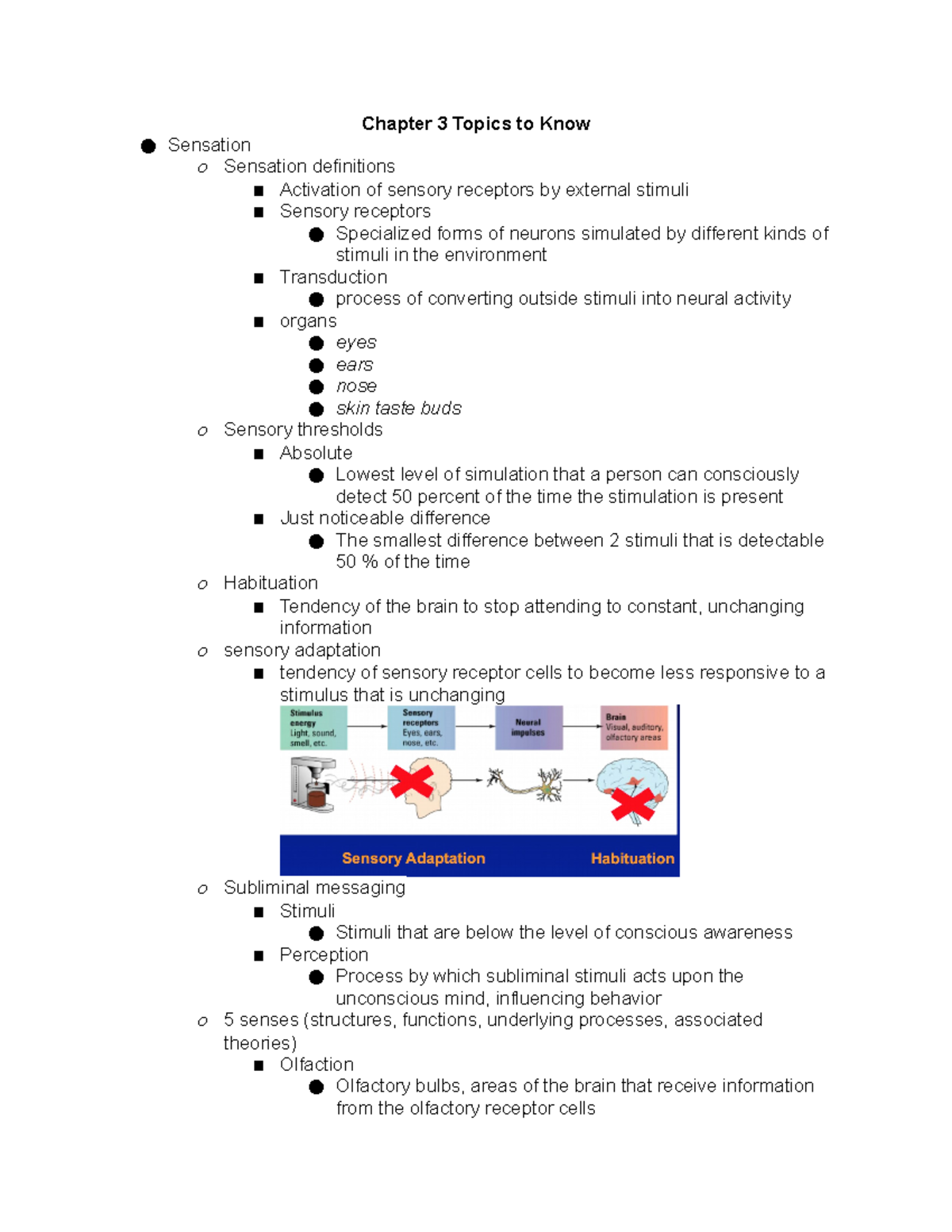 Topics to Know List- Chapter 3 - Chapter 3 Topics to Know Sensation o ...