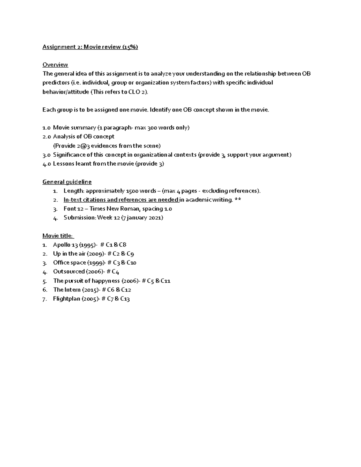 A201- OB assignment 2 (C) - Assignment 2: Movie review (15%) Overview ...