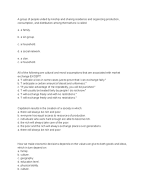 Chapter 6 review (CD) - notes - culture Beliefs, customs, and ...