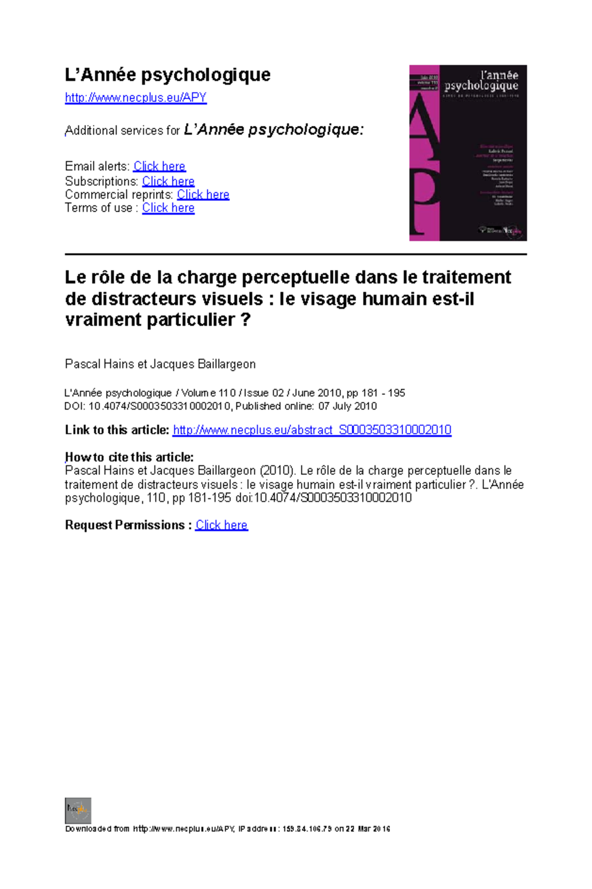 2 Hains annote - 1234567 - L’Année psychologique ####### necplus/APY ...