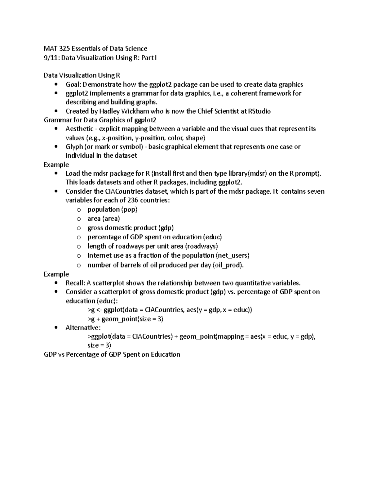 Data Visualization p1 - Lecture notes 2 - MAT 325 Essentials of Data ...