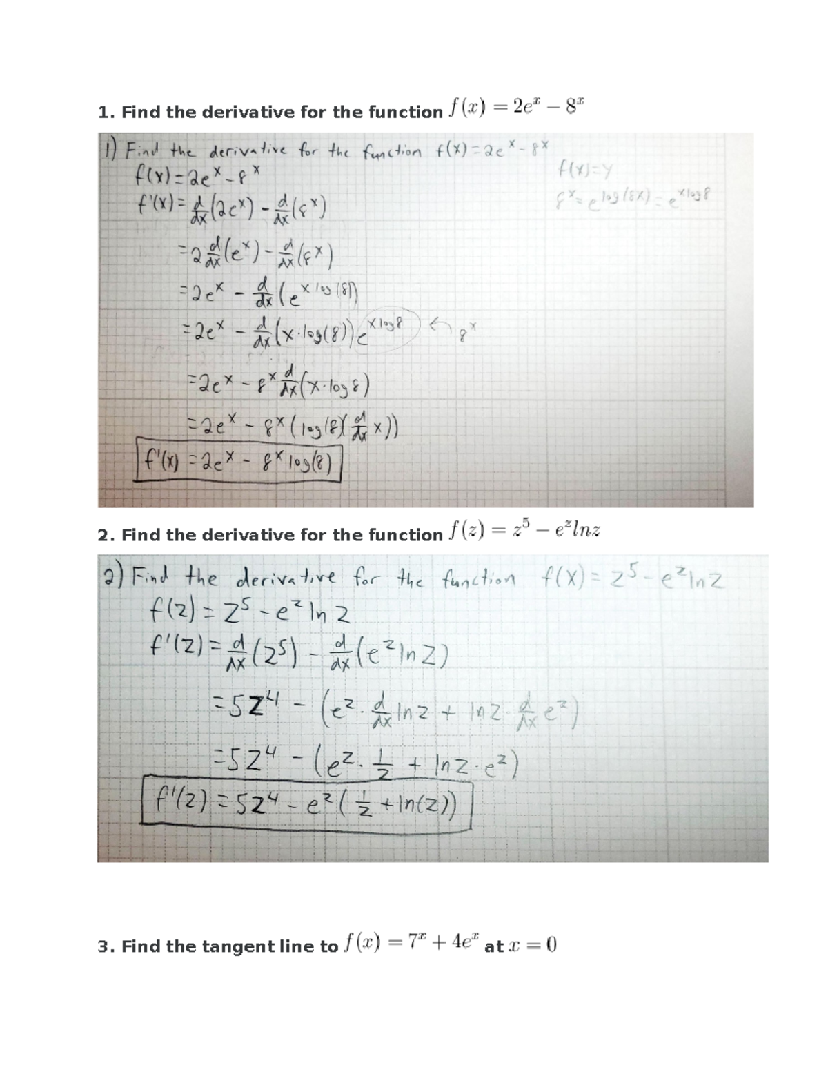 Week 5 - Written Assignment - MATH 1211 - Find the derivative for the function Find the ...