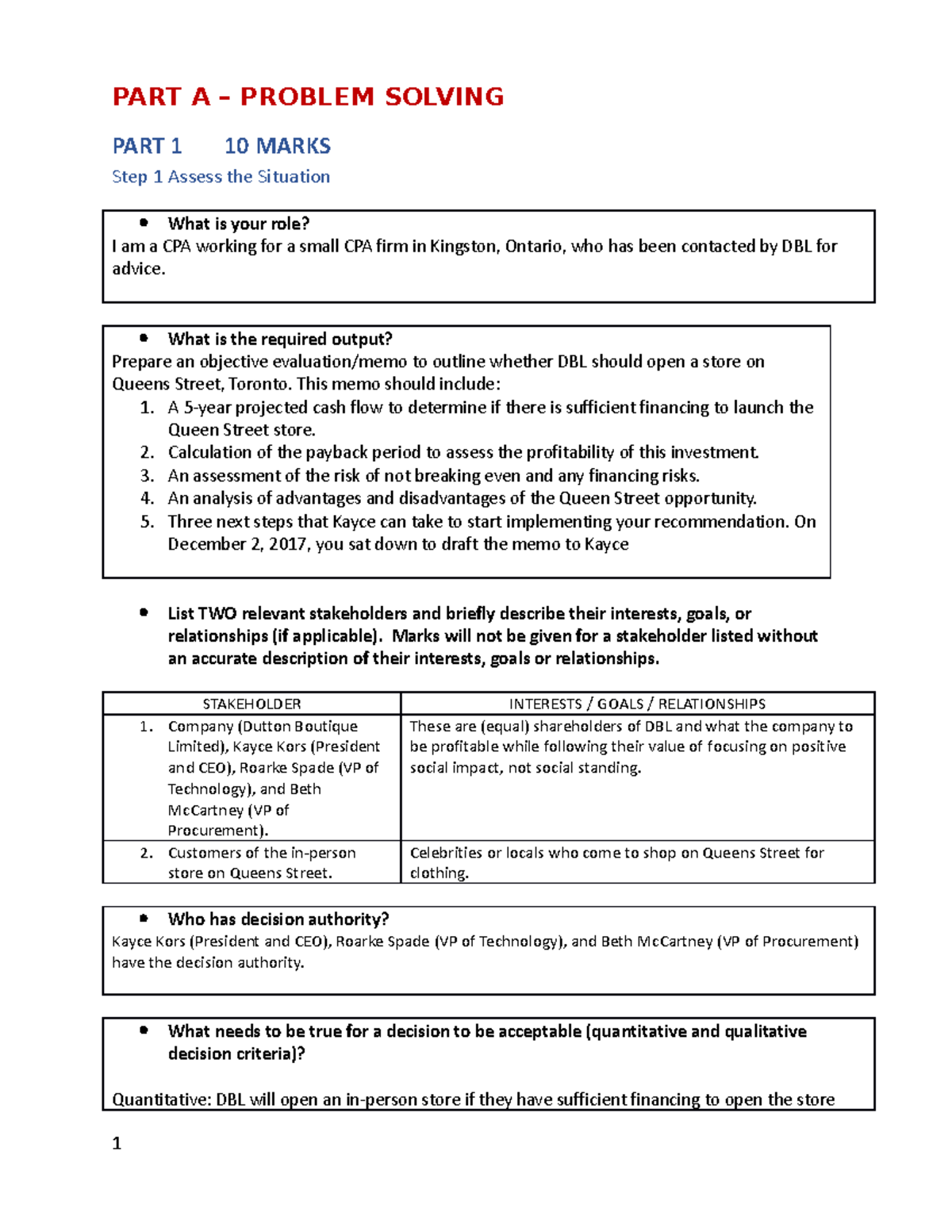 IA#2 Template version 1 - PART A – PROBLEM SOLVING PART 1 10 MARKS Step 1 Assess the Situation ...