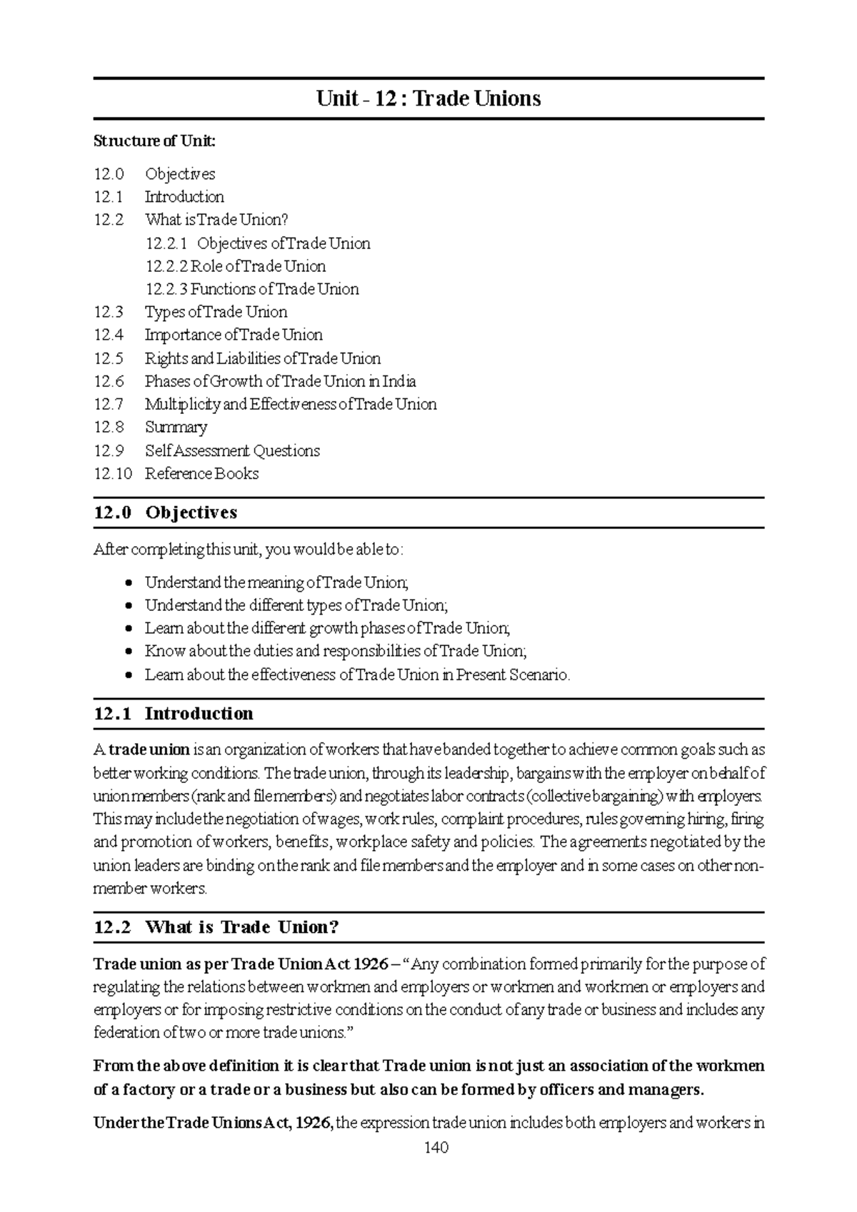 Hrm basic notes 140 150 - Human resource management - Unit - 12 : Trade ...