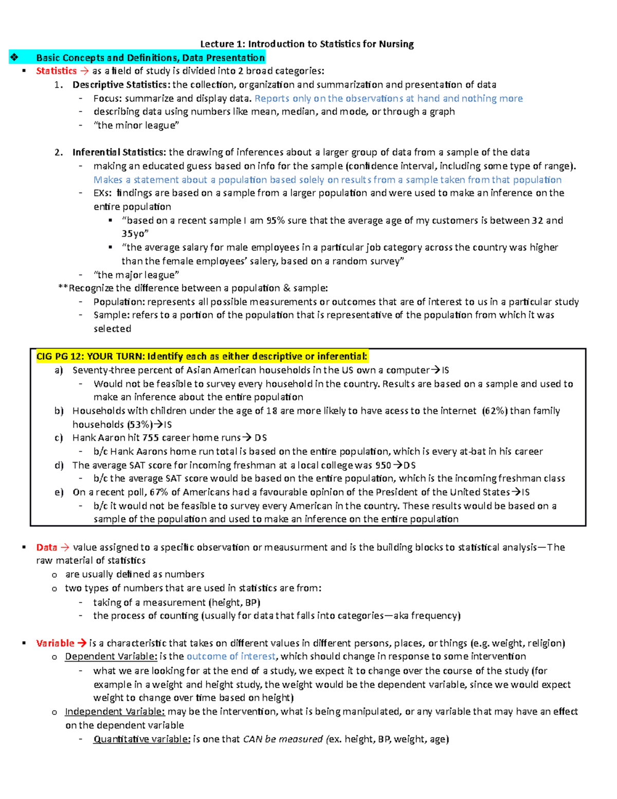 L1- Introduction to Stats - Lecture 1: Introduction to Statistics for ...