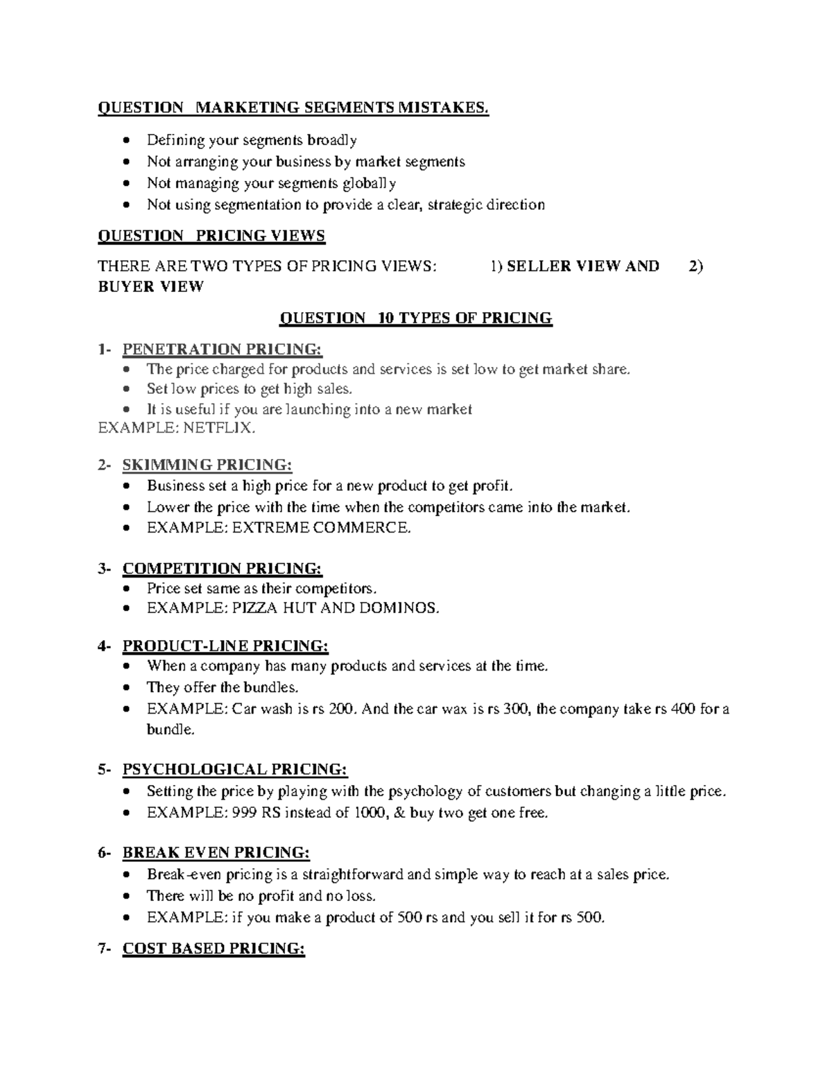 Types of Pricing - QUESTION MARKETING SEGMENTS MISTAKES. Defining your ...