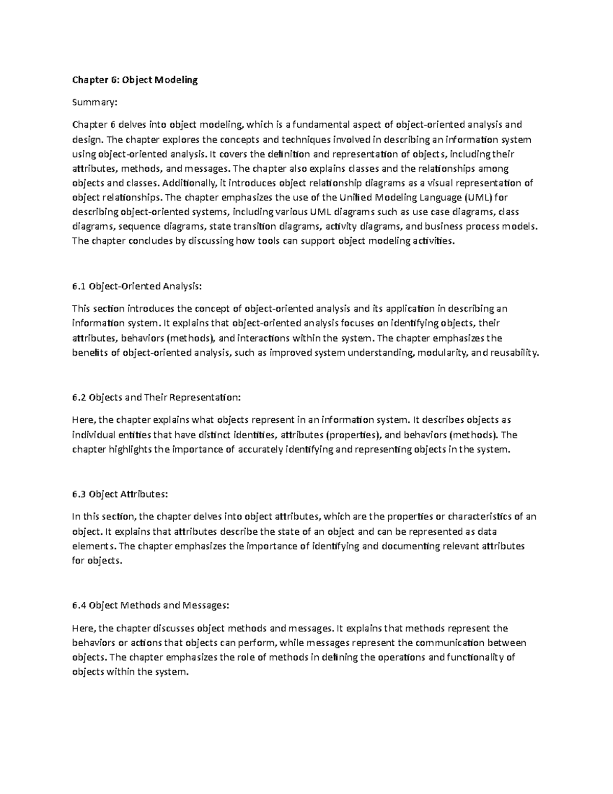 Chapter 6 Object Modeling Chapter 6 Object Modeling Summary Chapter 6 Delves Into Object