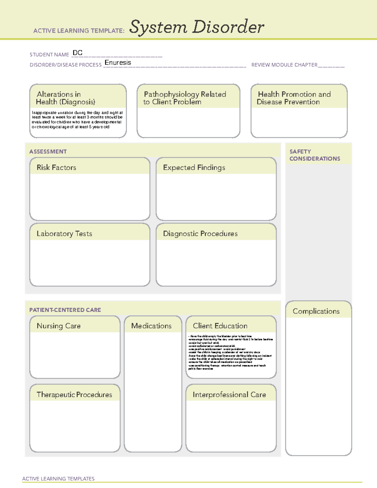 Enuresis - 1.A nurse manager on a pediatric floor is preparing an ...