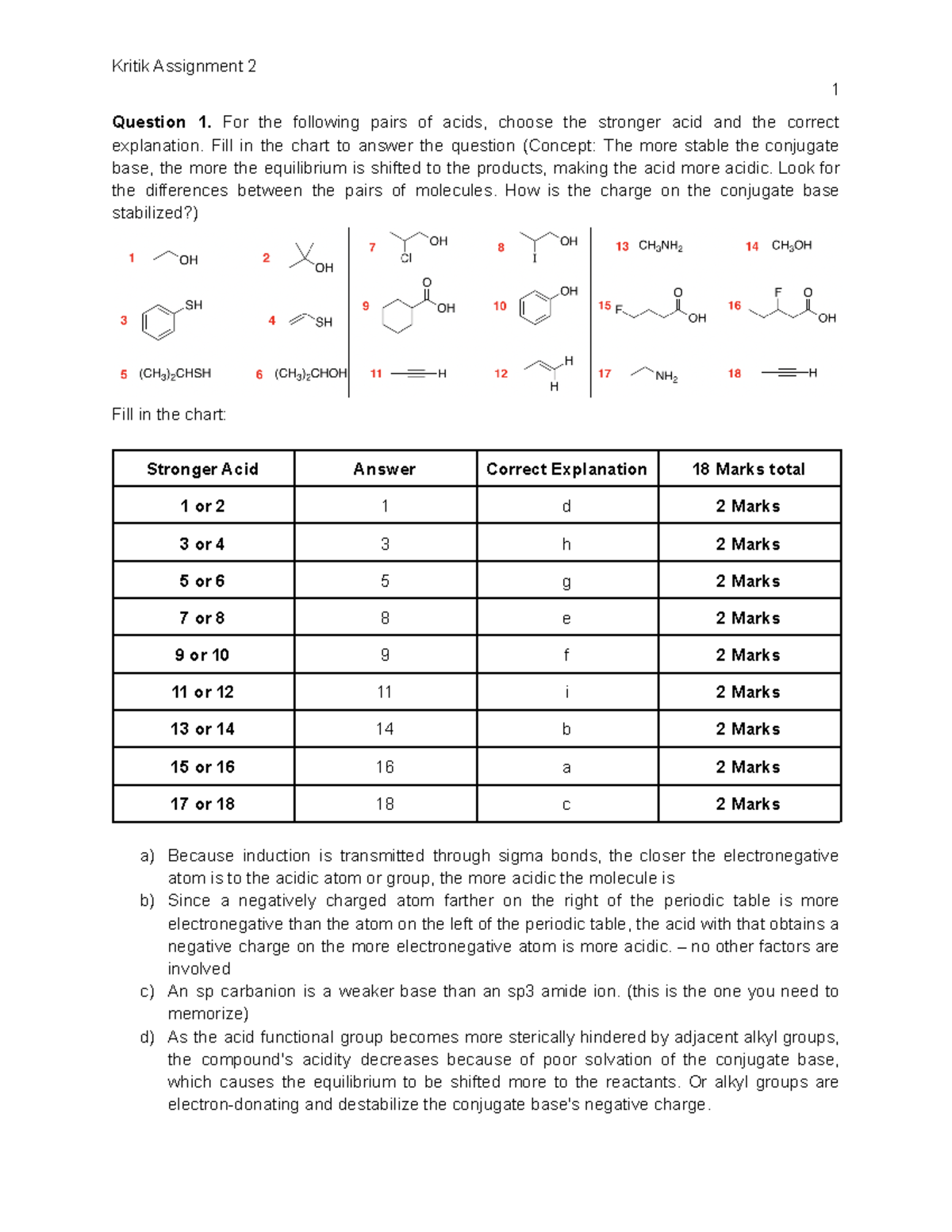 CHEM 266 - Kritik 2 - Organic chemistry assignment - 1 Question 1. For ...