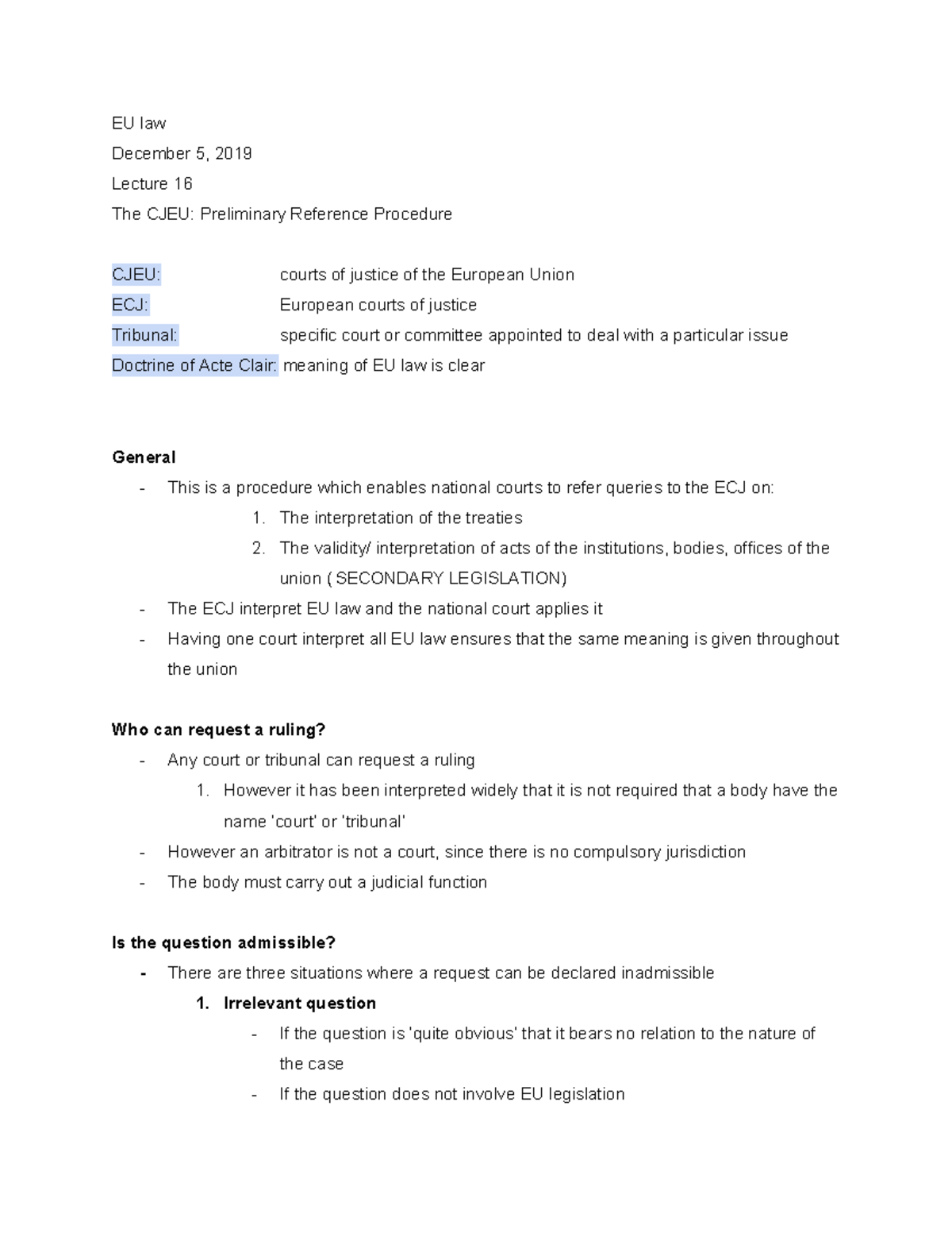 The CJEU Preliminary Reference Procedure simplified - EU law December 5 ...