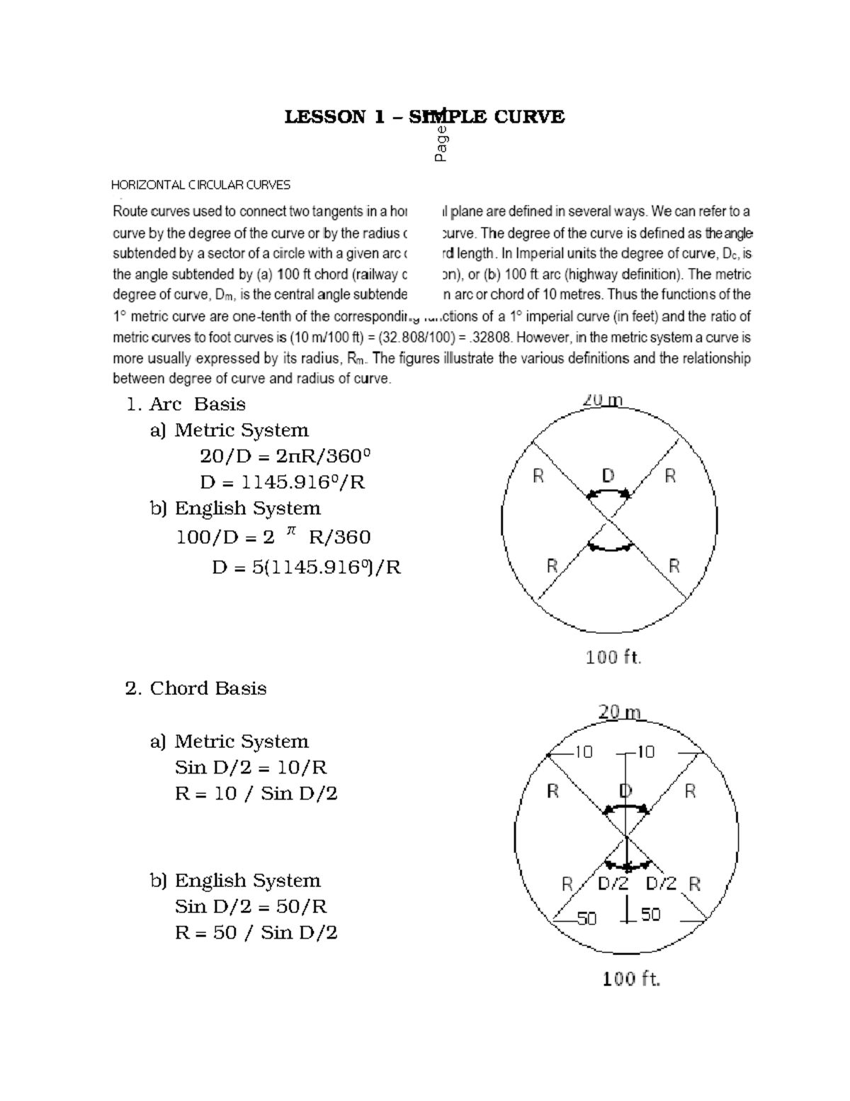 Lesson 1 Simple Curve Page LESSON 1 SIMPLE CURVE 1 1 Basis A