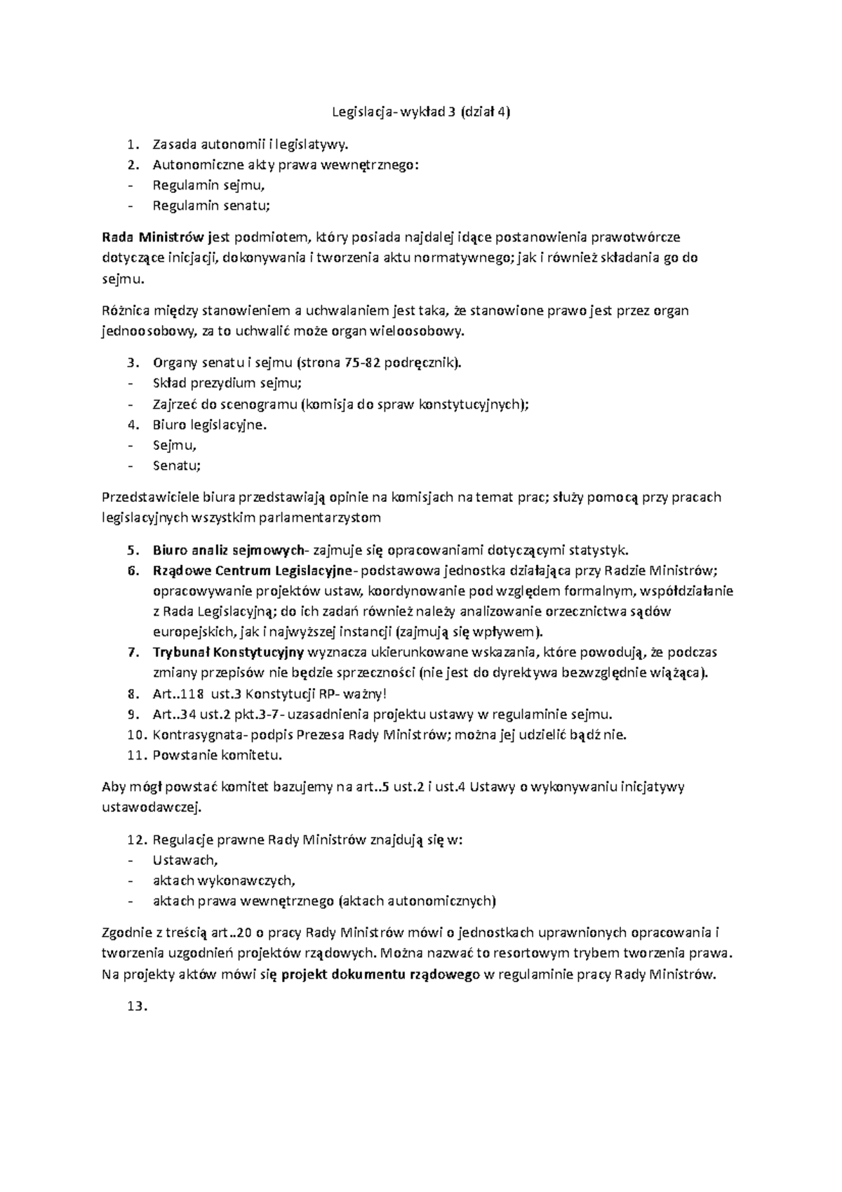 Legislacja- wykład 3 - Notatki z wykładu - Legislacja- wykład 3 (dział ...