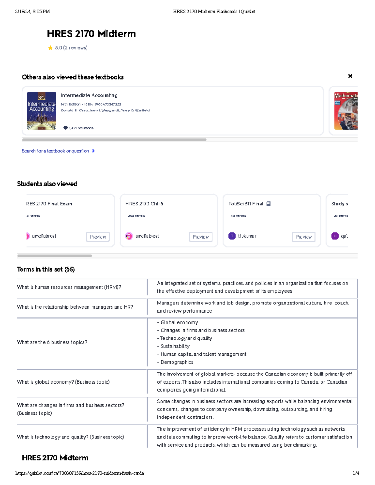 HRES 2170 Midterm Flashcards Quizlet - HRES 2170 Midterm 3 (2 reviews ...