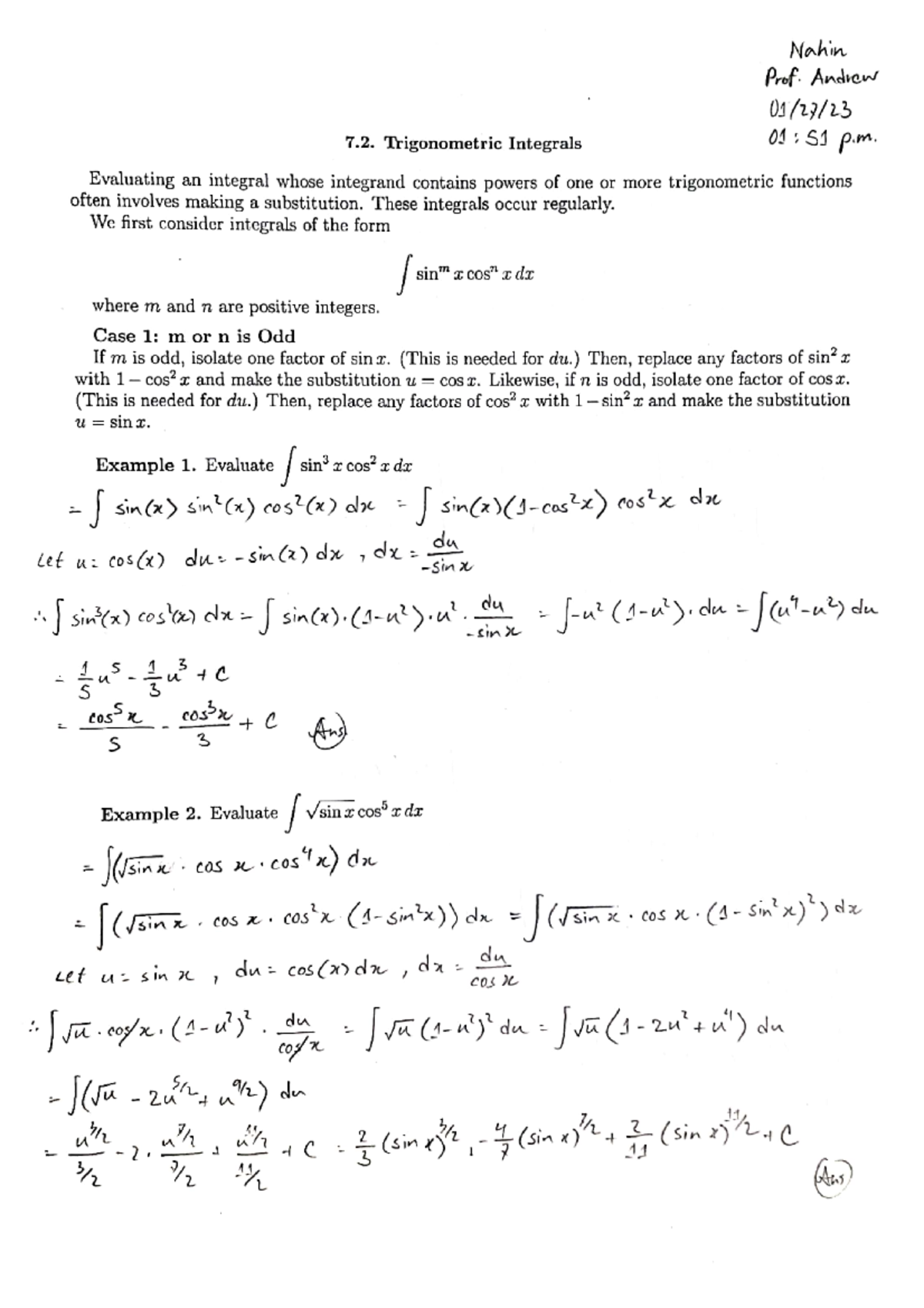 Trigonometric Integrals - MTH 251 - Studocu