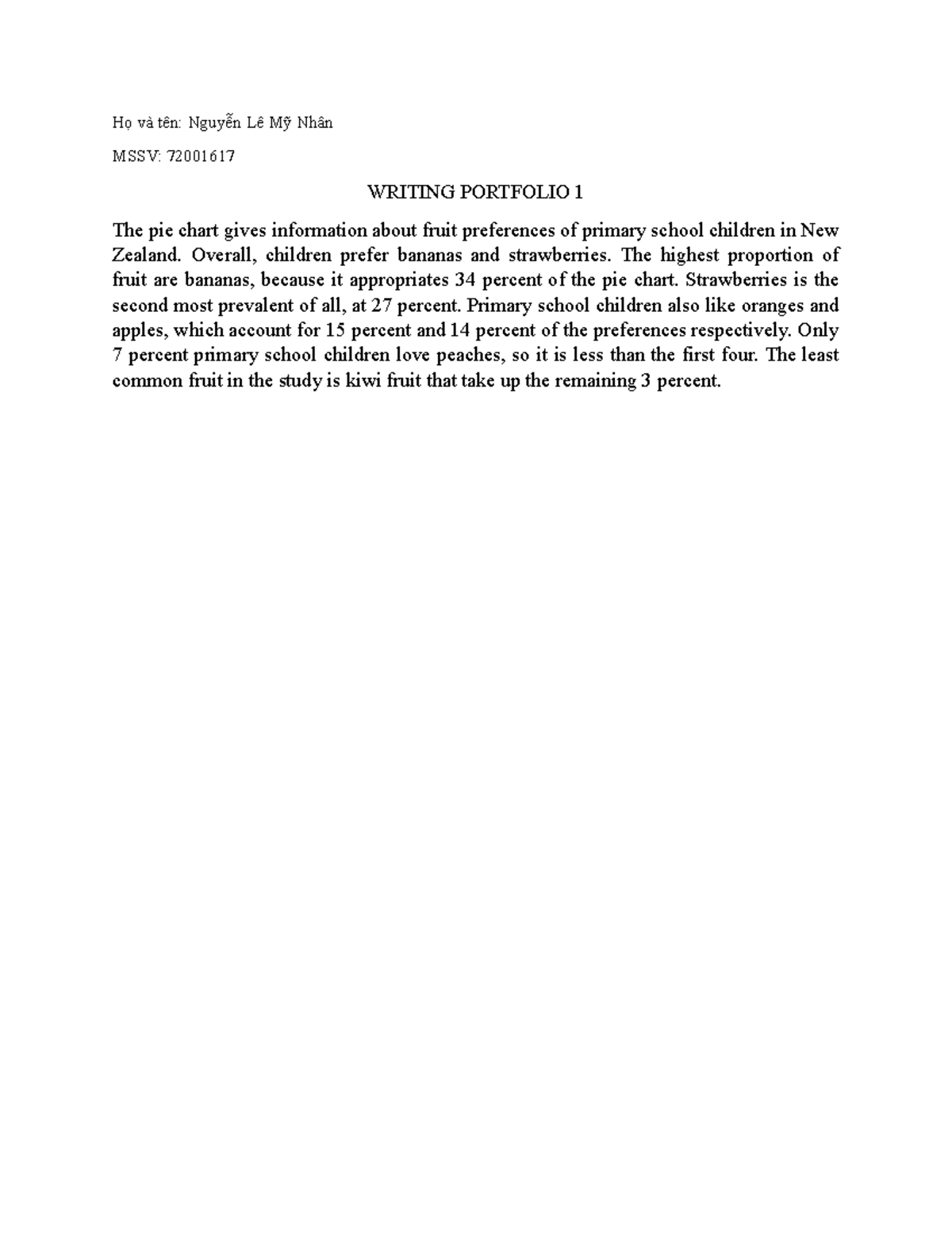 Writing Portfolio 1 - abc - Họ và tên: Nguyễn Lê Mỹ Nhân MSSV: 72001617 ...