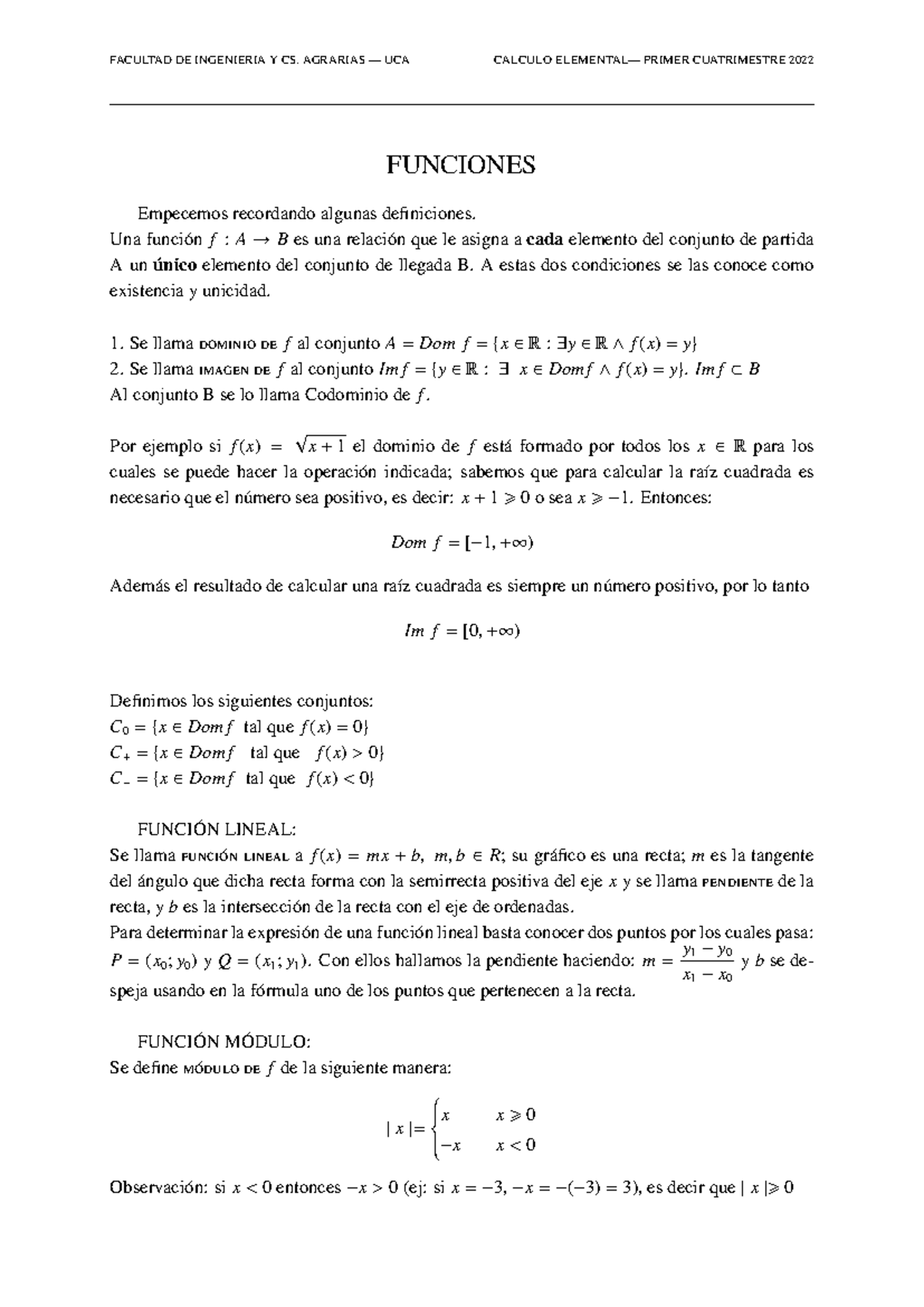 Pra1 - FACULTAD DE INGENIERIA Y CS. AGRARIAS — UCA CALCULO ELEMENTAL ...