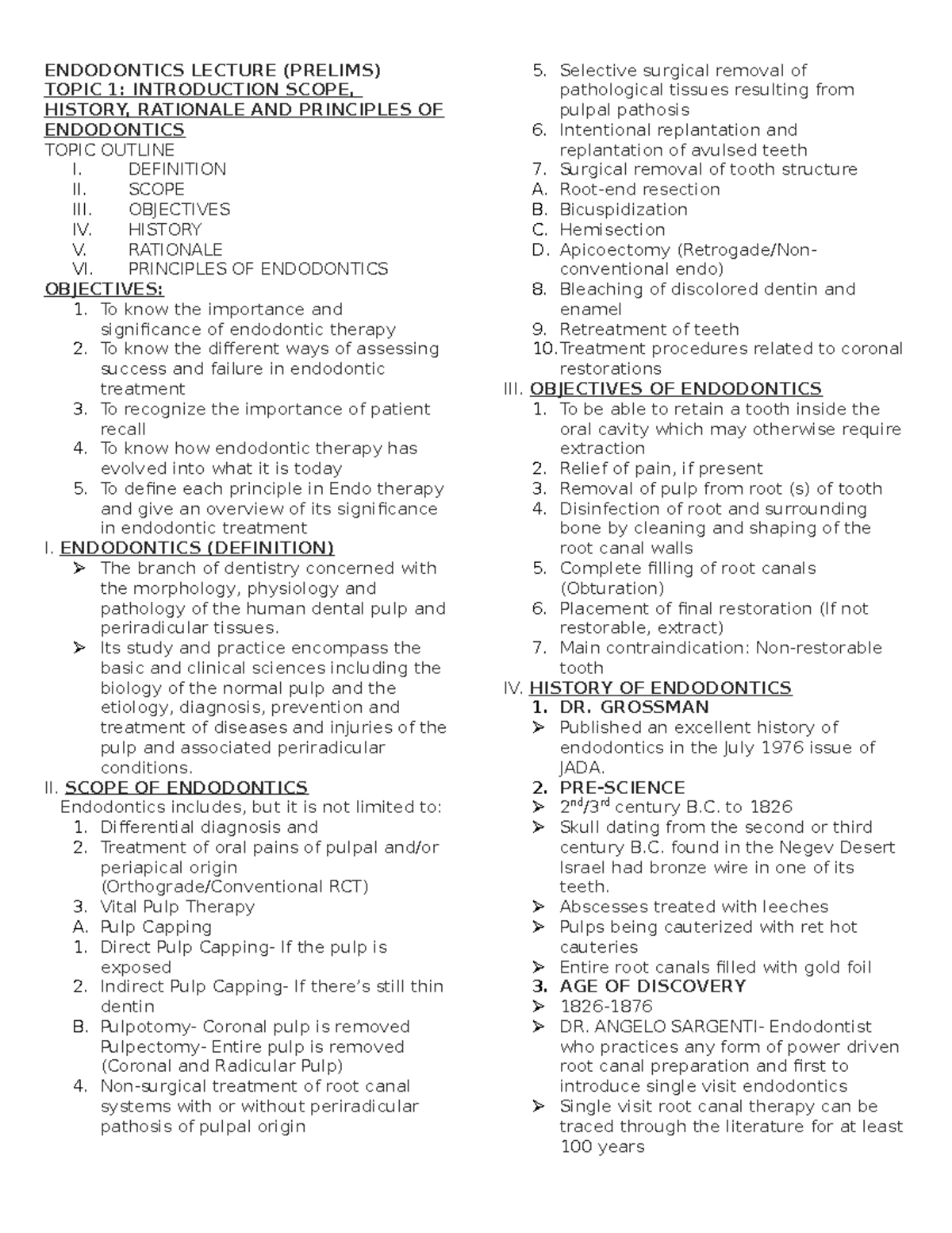 Endo complete reviewer - ENDODONTICS LECTURE (PRELIMS) TOPIC 1 ...
