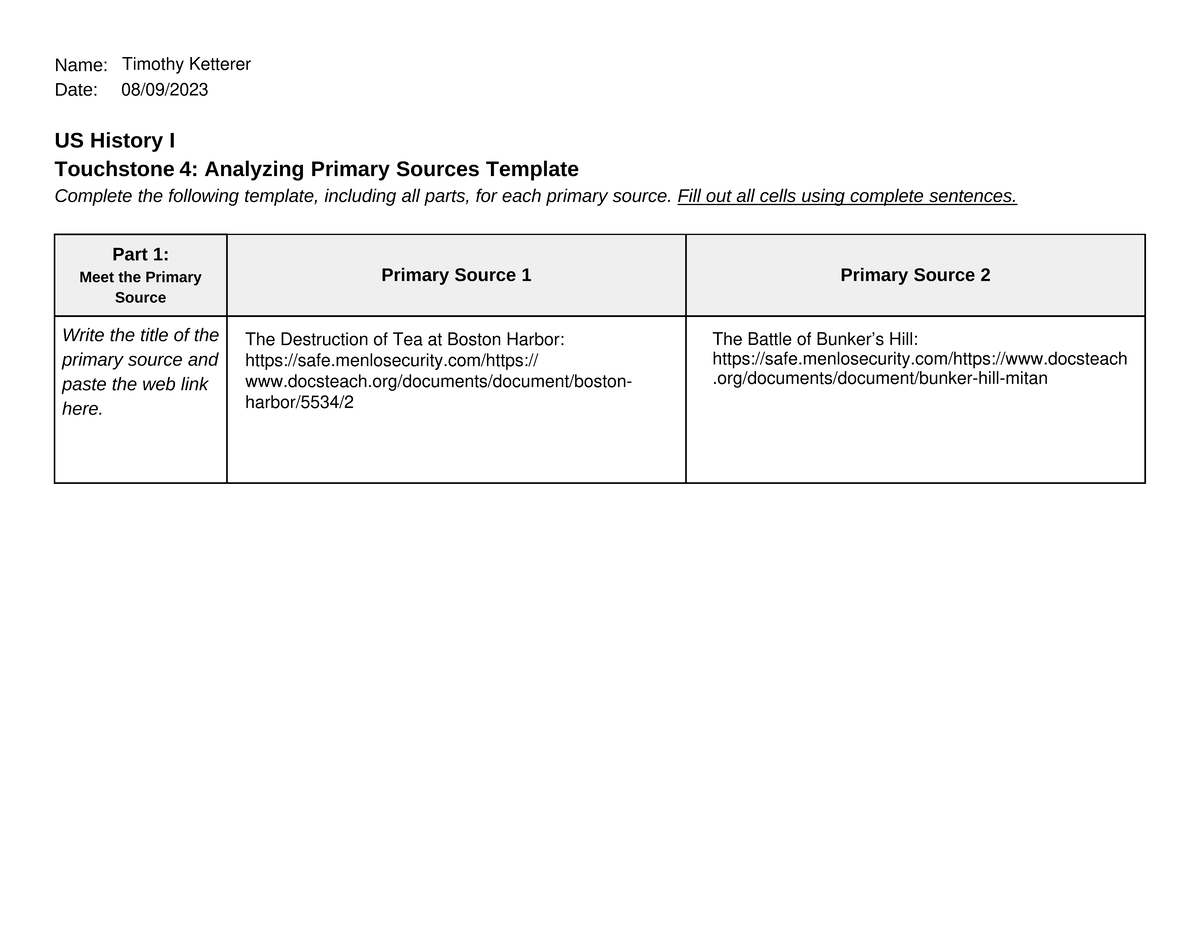 US History I Touchstone 4.docx safe - Name: Date: US History I ...