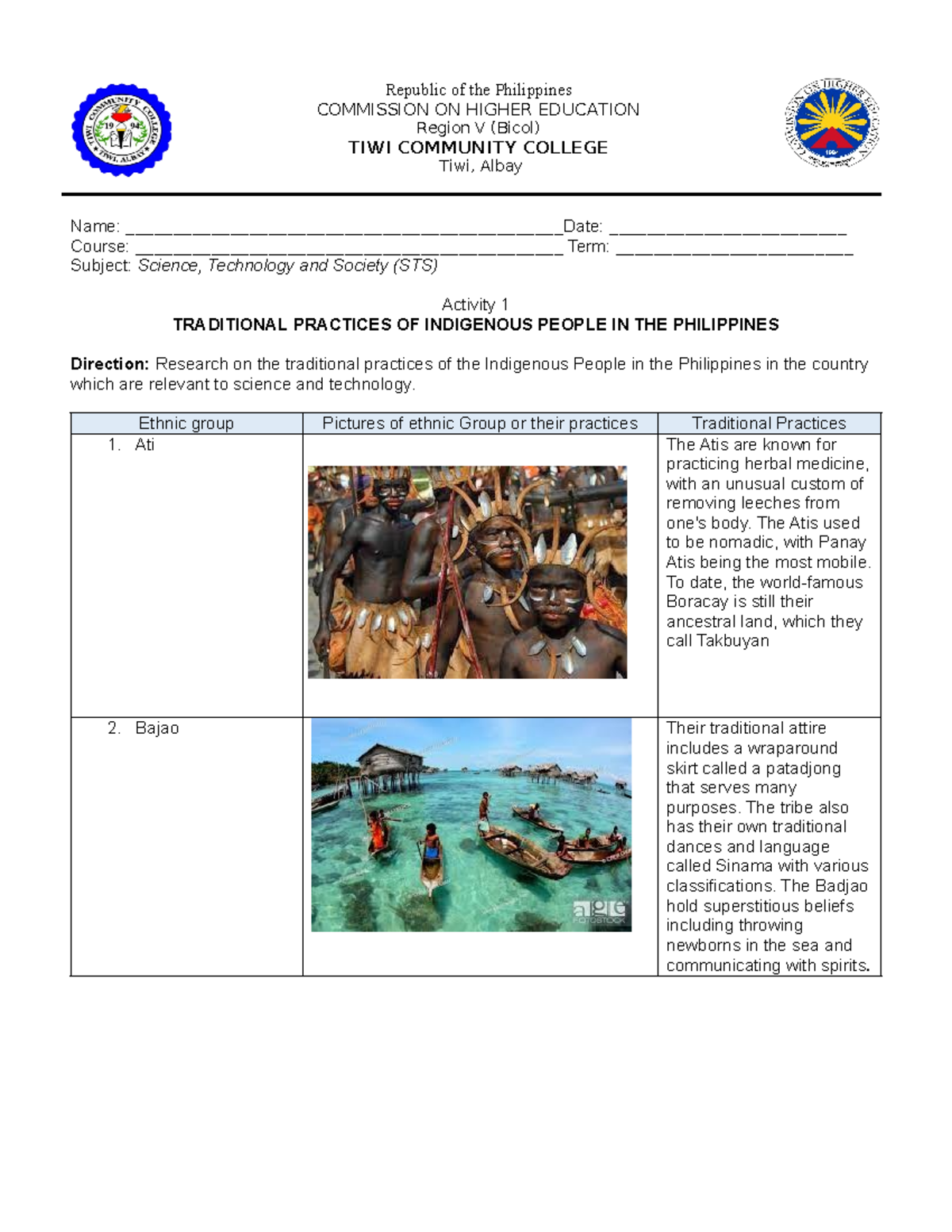 Activity 1 Indigenous Science in the Phl - Republic of the Philippines ...