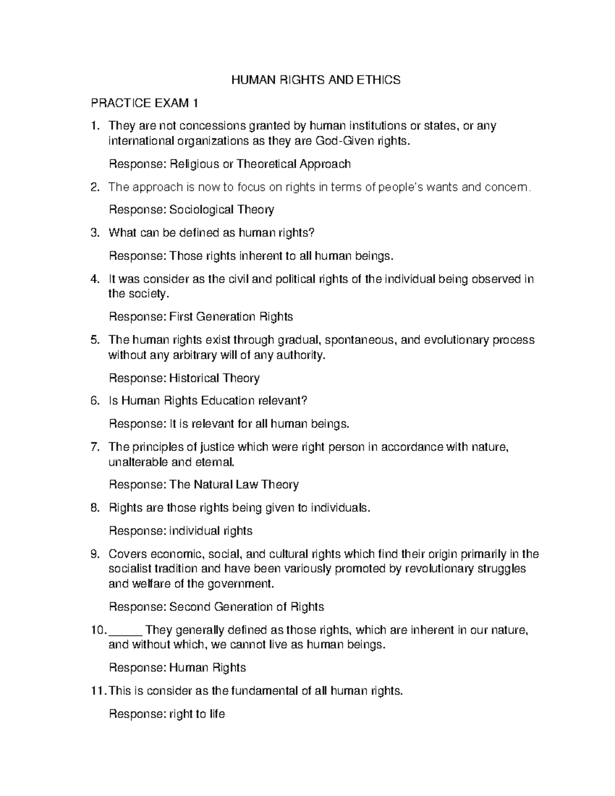 Human Rights AND Ethics Practice EXAM - Human Rights and Governance ...