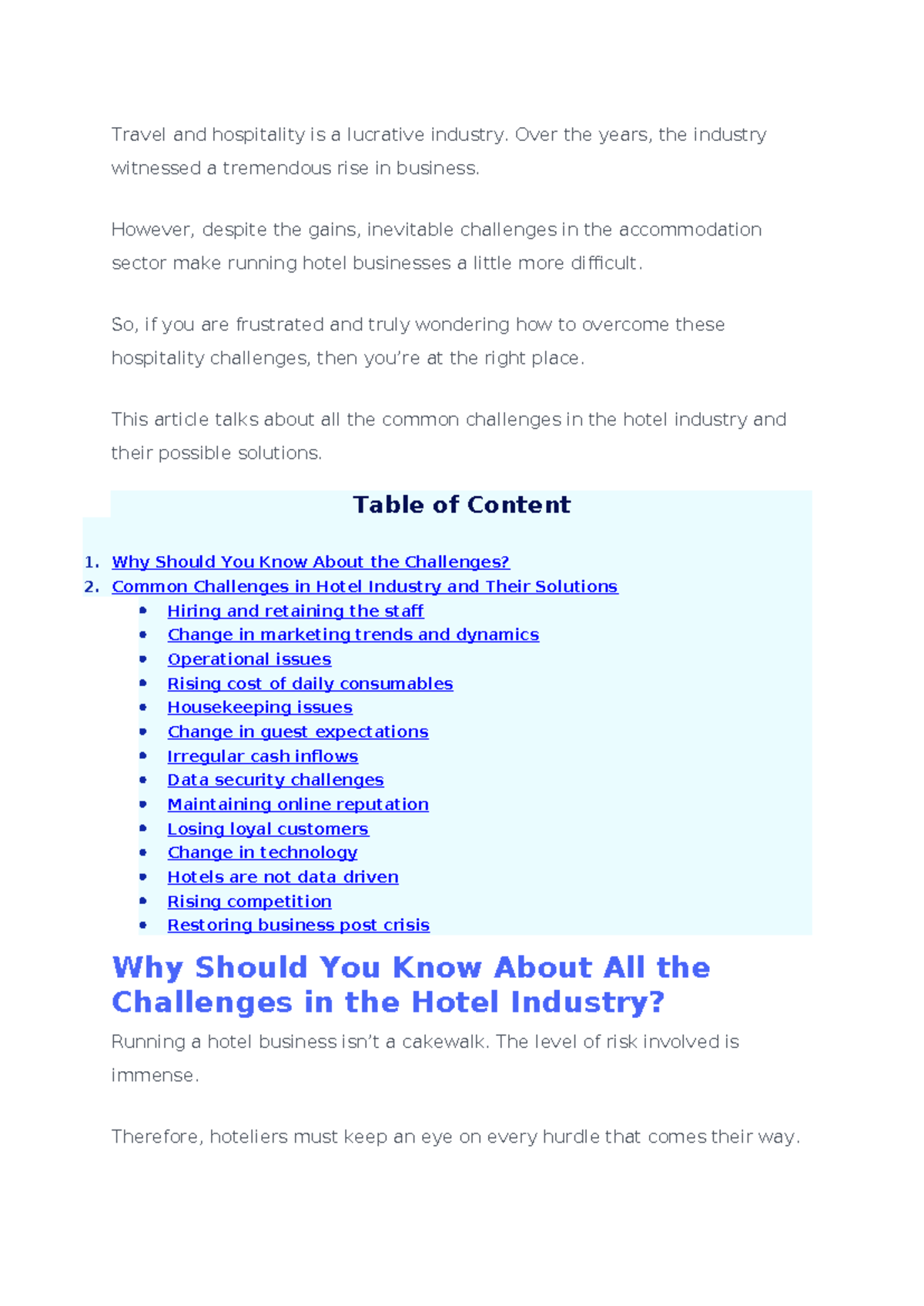 Challenges In Hospitality Industry - Travel and hospitality is a ...