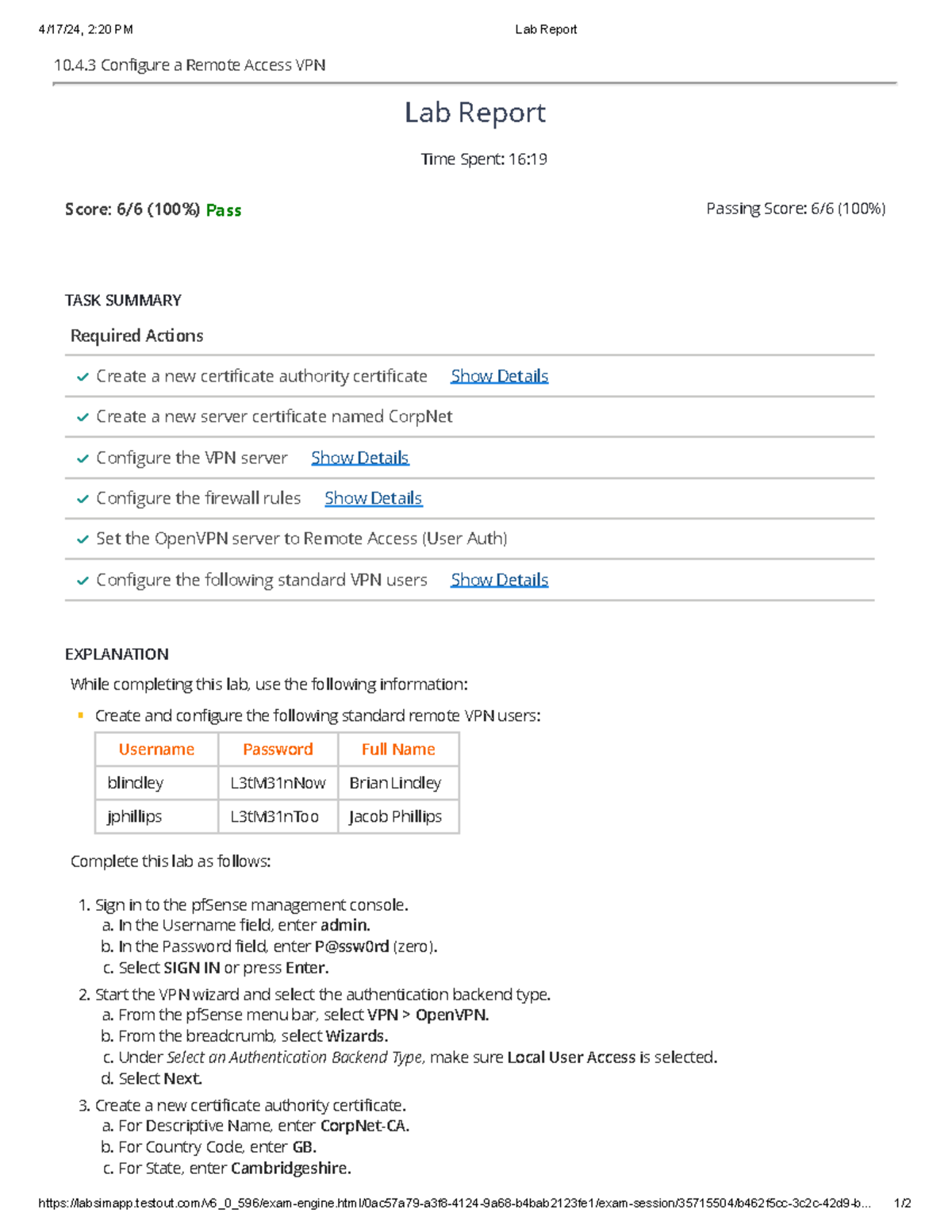 Learning Platform Comp TIA 23 a.2.4 - 4/17/24, 2:20 PM Lab Report - Studocu