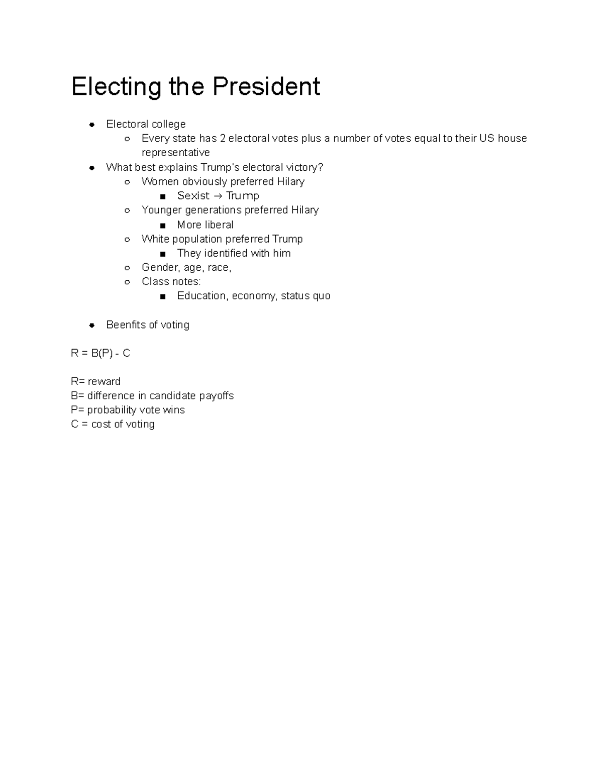 electing the president lecture notes - Electing the President Electoral ...