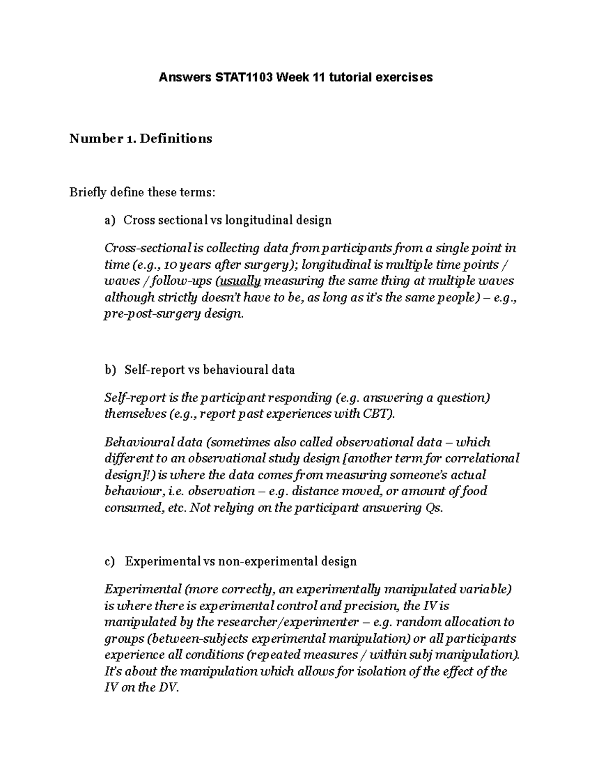 Answers STAT1103 Week 11 tutorial exercises - Answers STAT1103 Week 11 tutorial exercises Number ...