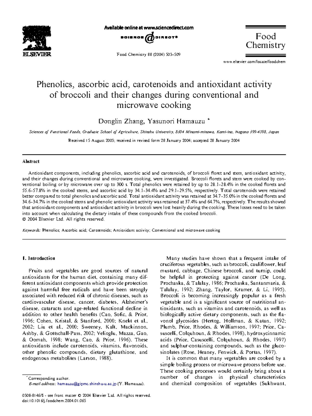 Donglin Zhang 2004 - study - Phenolics, ascorbic acid, carotenoids and ...