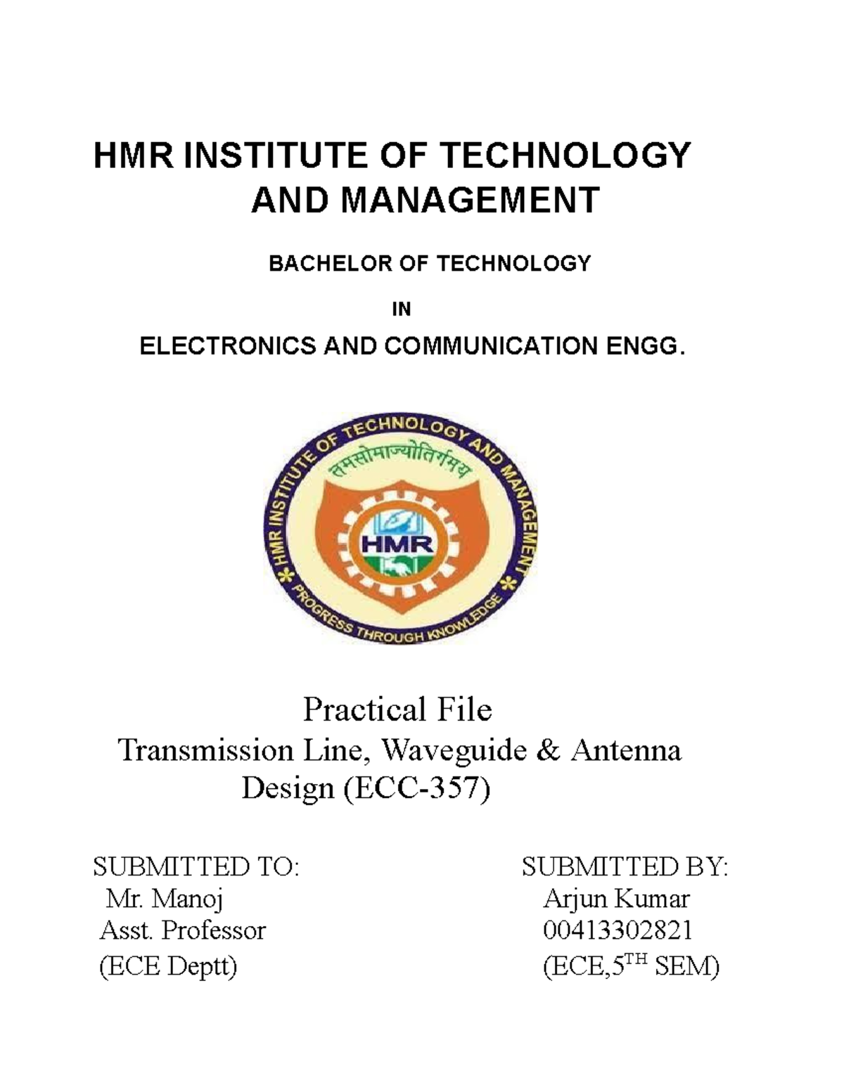 TWA file complete - ECE TWA FILE - HMR INSTITUTE OF TECHNOLOGY AND MANAGEMENT BACHELOR OF ...
