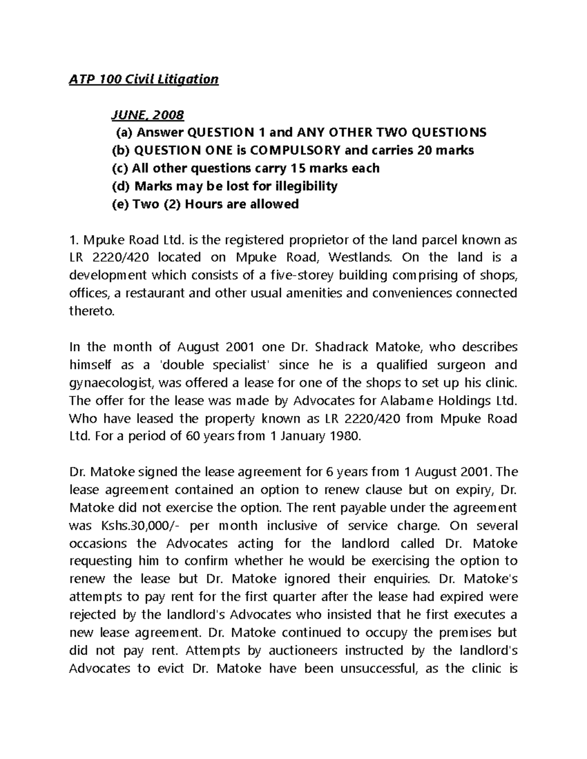 ATP 100 Civil Litigation past papers - ATP 100 Civil Litigation JUNE ...