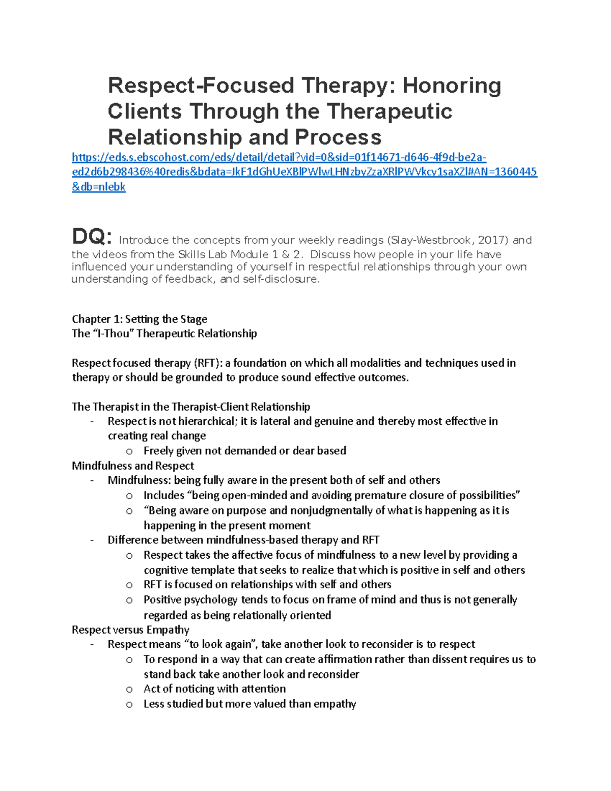 Book notes - Chapter 1 and Chapter 2 of Respect Focused Therapy ...