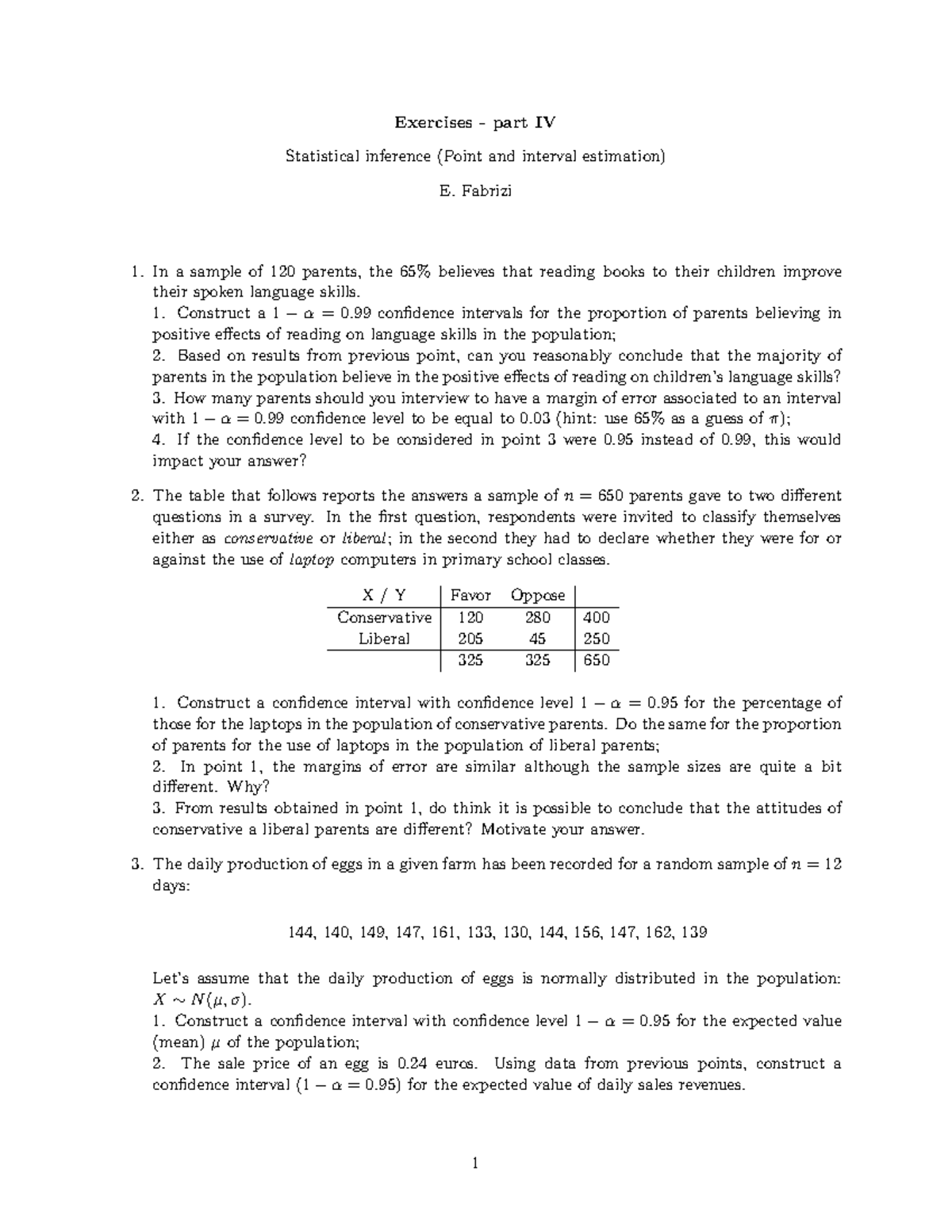 Exercises p4 2021 statistics - Exercises - part IV Statistical inference (Point and interval ...