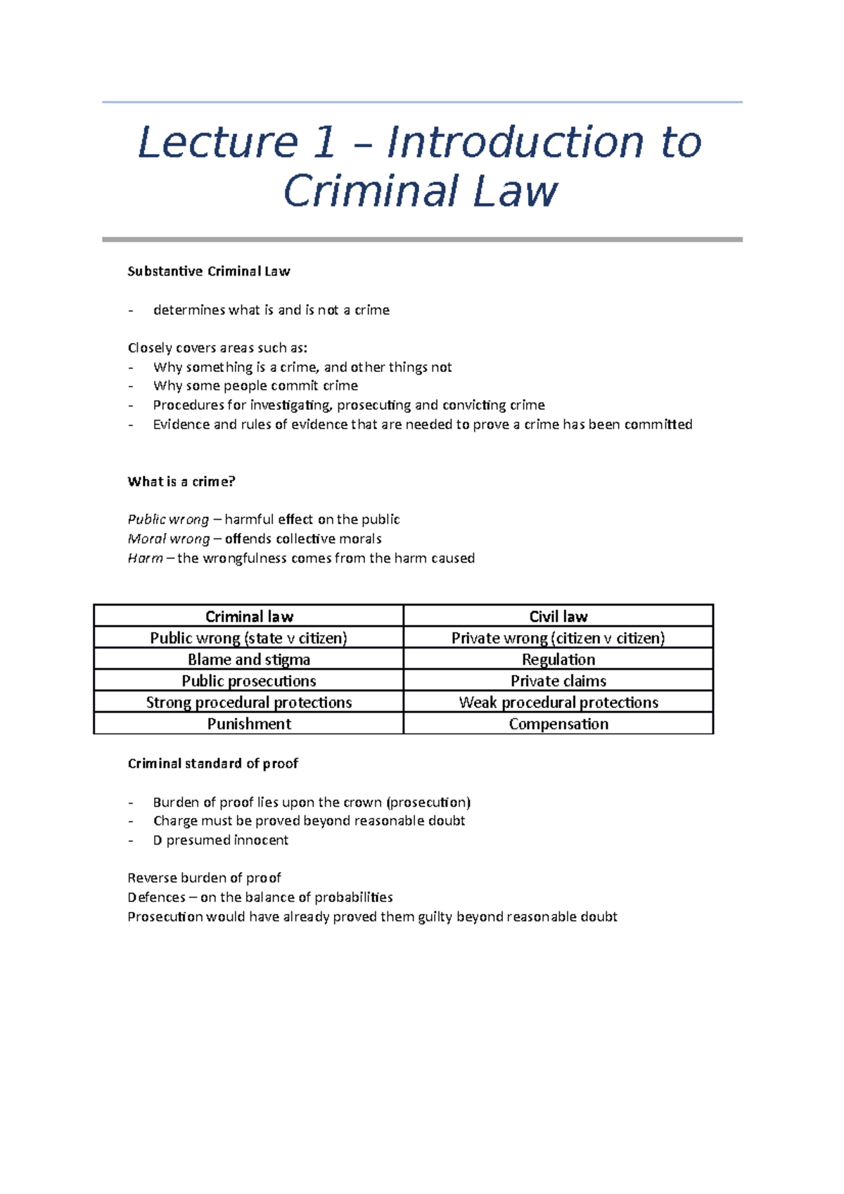 Week 1 - Intro to Criminal Law - LAW2221 - DUR - Studocu