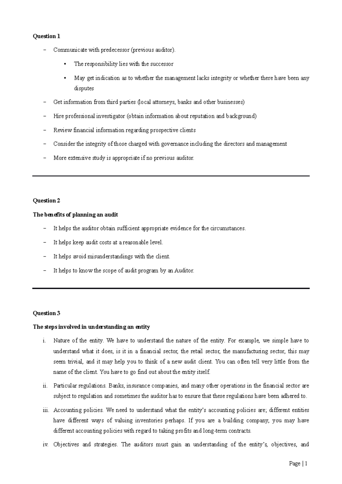 AT4 - tutorial - Question 1 Communicate with predecessor (previous auditor). The responsibility ...