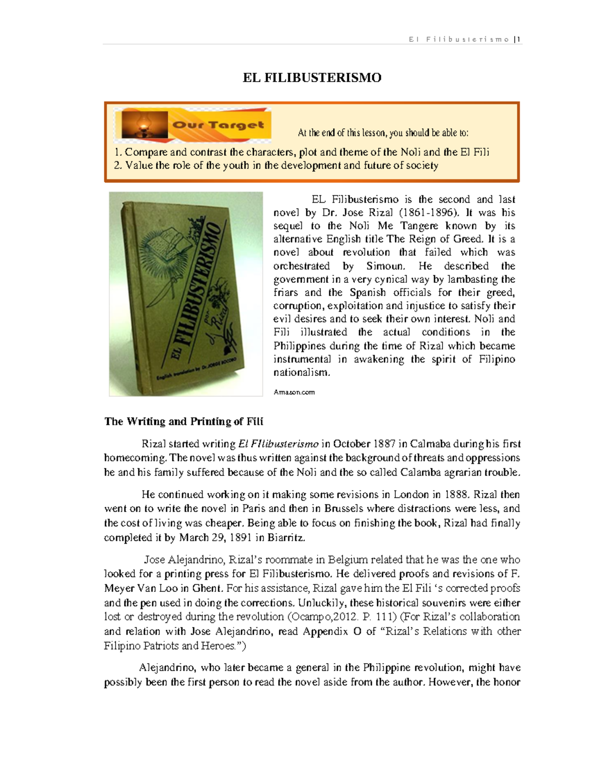 Module 6 EL Filibusterismo - EL FILIBUSTERISMO EL Filibusterismo is the ...