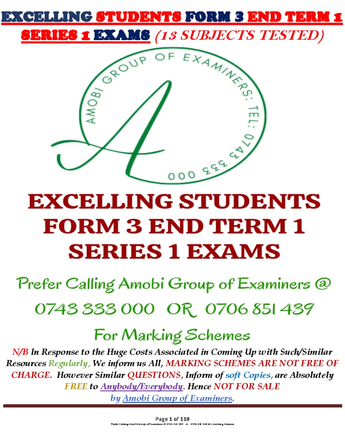 F3 ET1 S1 ES QETS3 - Page 1 of 119 EXCELLING STUDENTS FORM 3 END TERM 1 ...