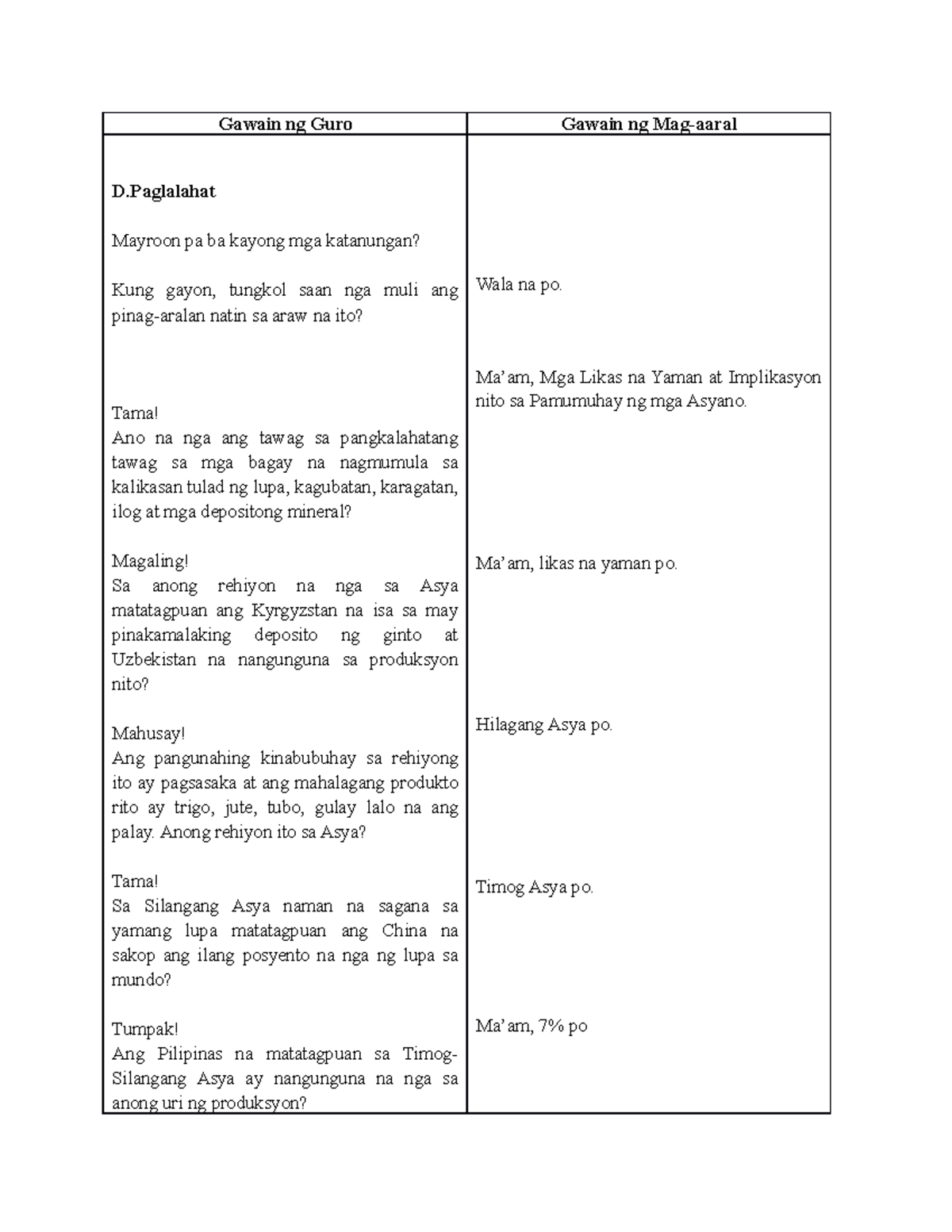 Lesson PLAN - (Q1-M5 Ang Yamang Likas at ang Implikasyon nito sa ...