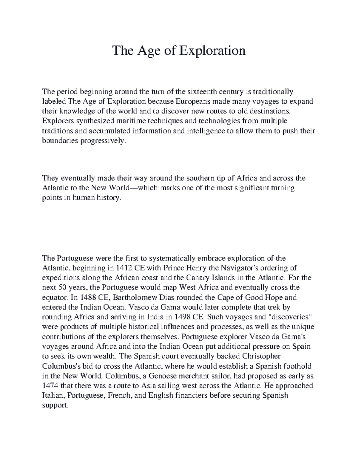 The Age of Exploration - Explorers synthesized maritime techniques and ...