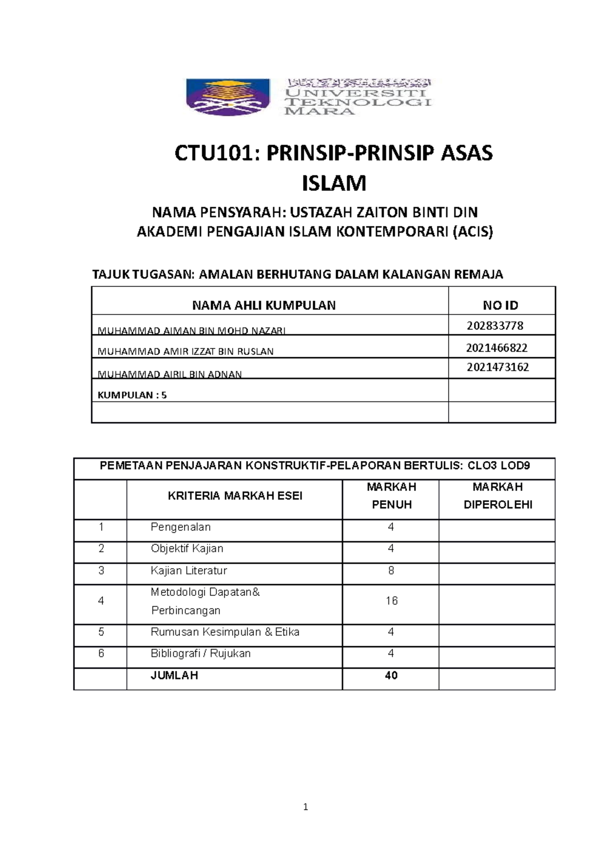 CTU 101- Berhutang Dalam Kalangan Remaja - CTU101: PRINSIP-PRINSIP ASAS ...