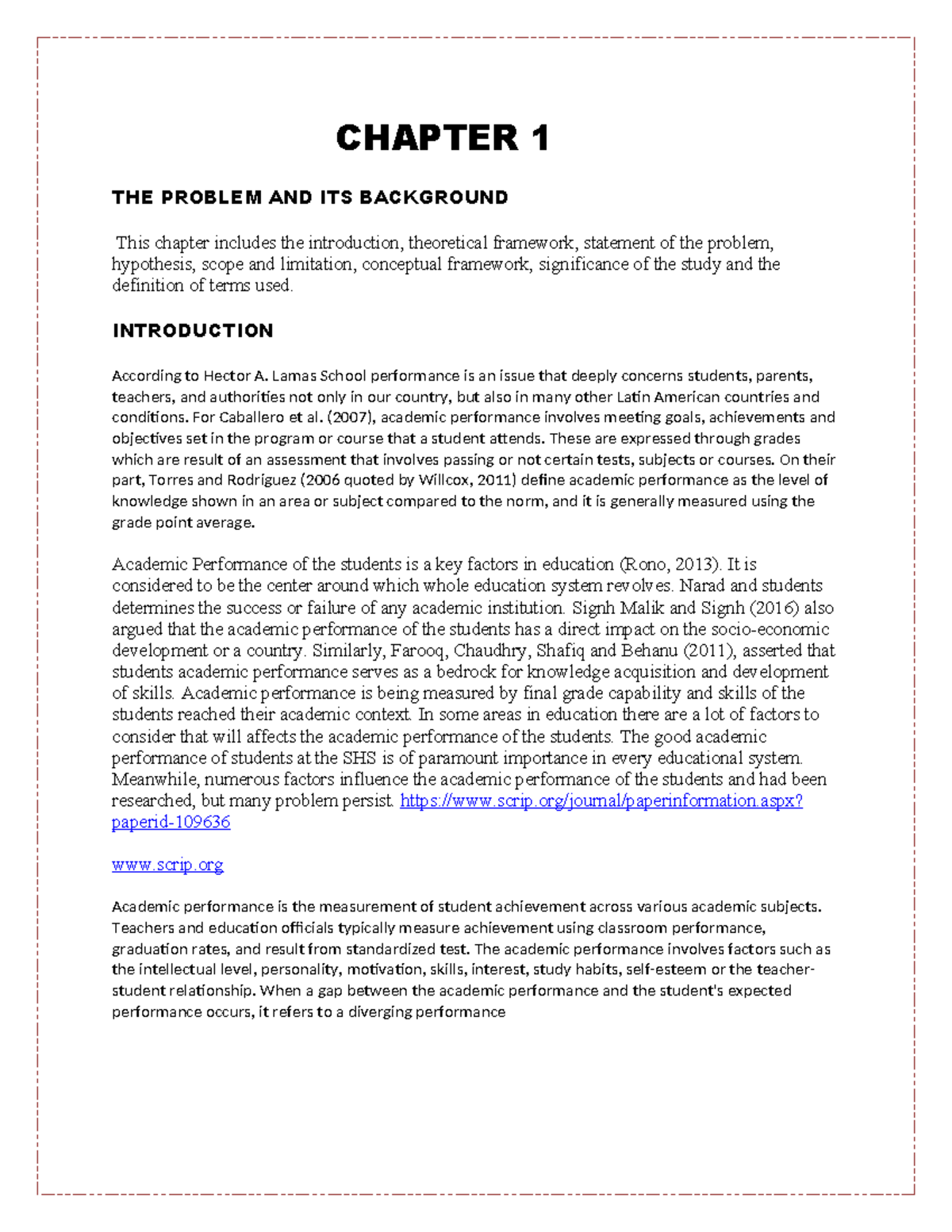 123 - CHAPTER 1 THE PROBLEM AND ITS BACKGROUND This chapter includes ...
