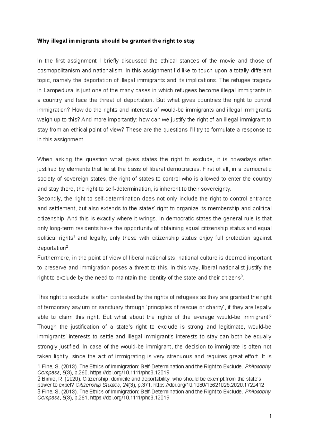 EWP 2 Fire at Sea Reflection Paper - Why illegal immigrants should be ...